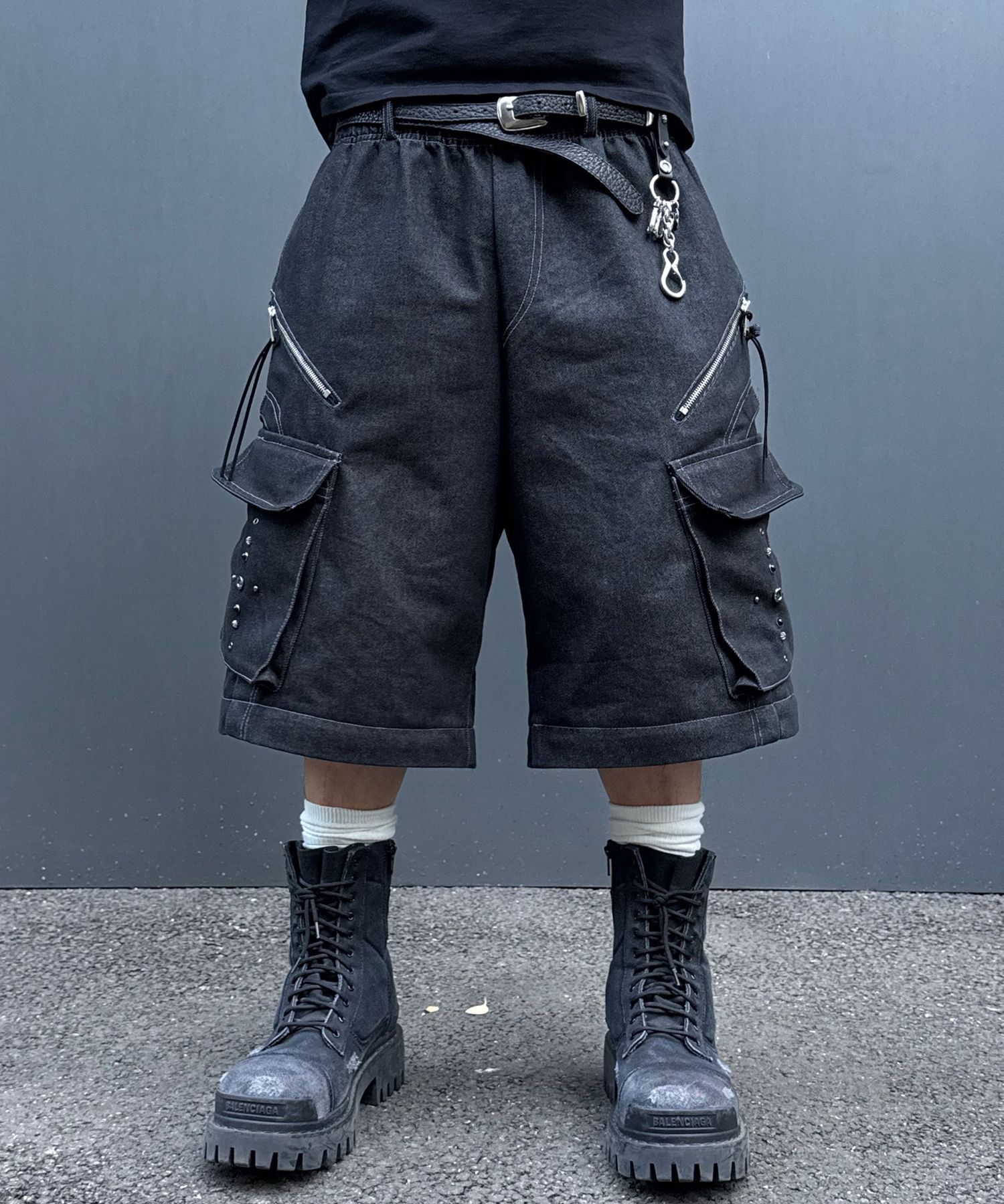 MUSINSA | RSSC RIVET CARGO CONVERTIBLE DENIM PANTS - BLACK