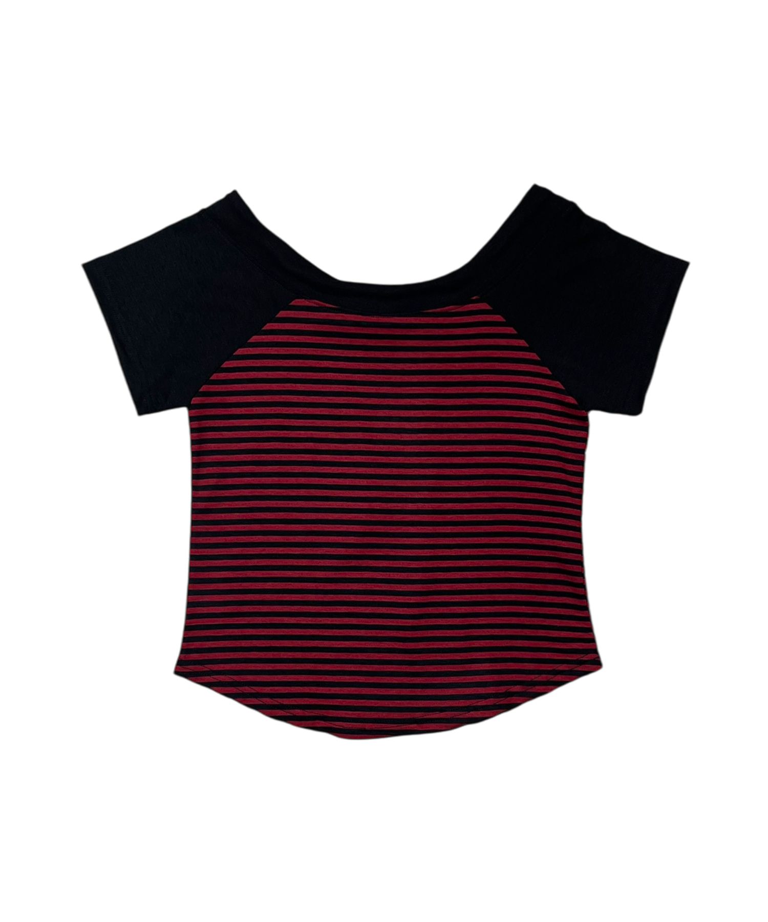 MUSINSA公式 | BORN SLIPPY Mono Star Off-Shoulder Stripe T-Shirt (Black)