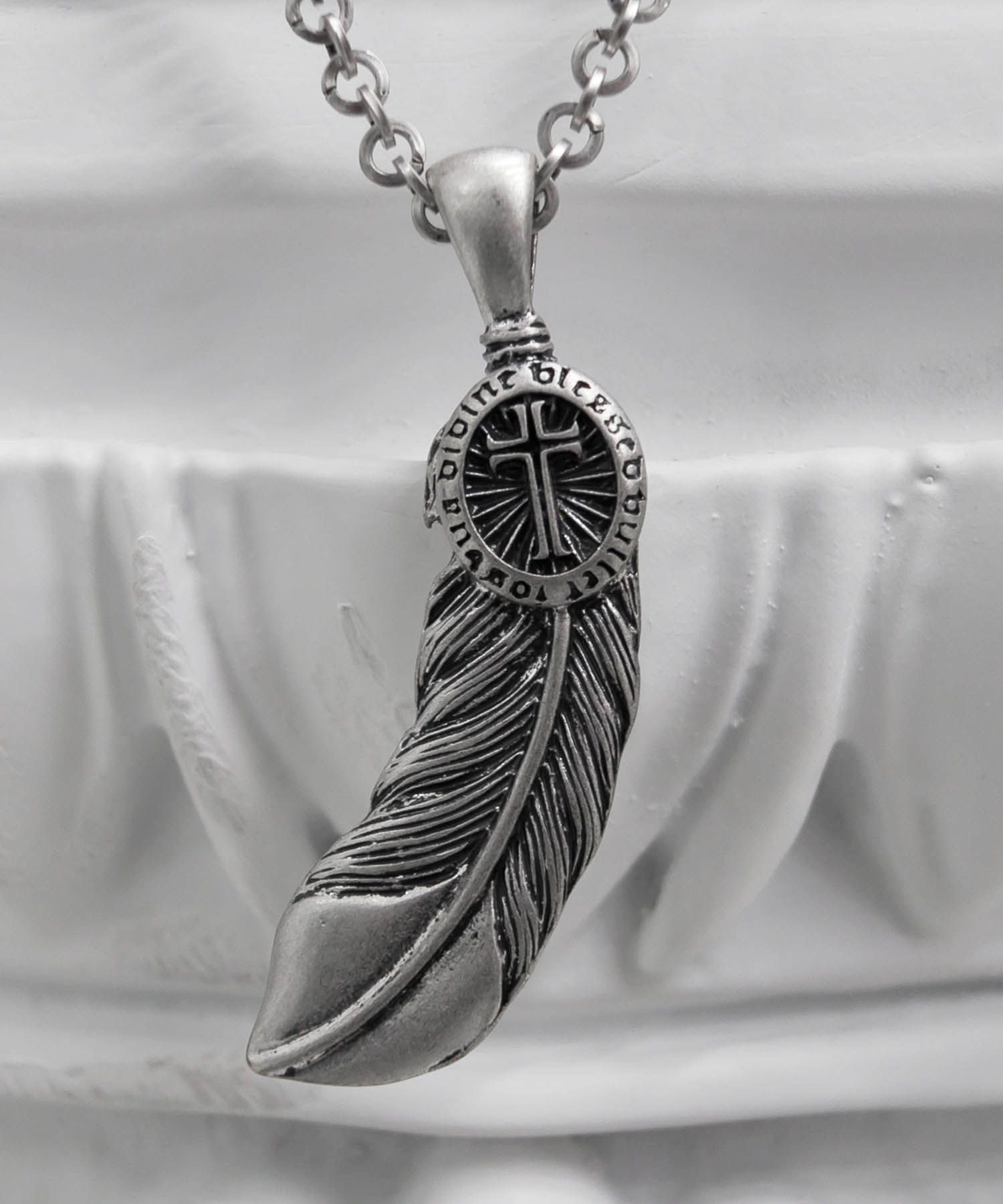 MUSINSA | BLESSED BULLET feather cross necklace