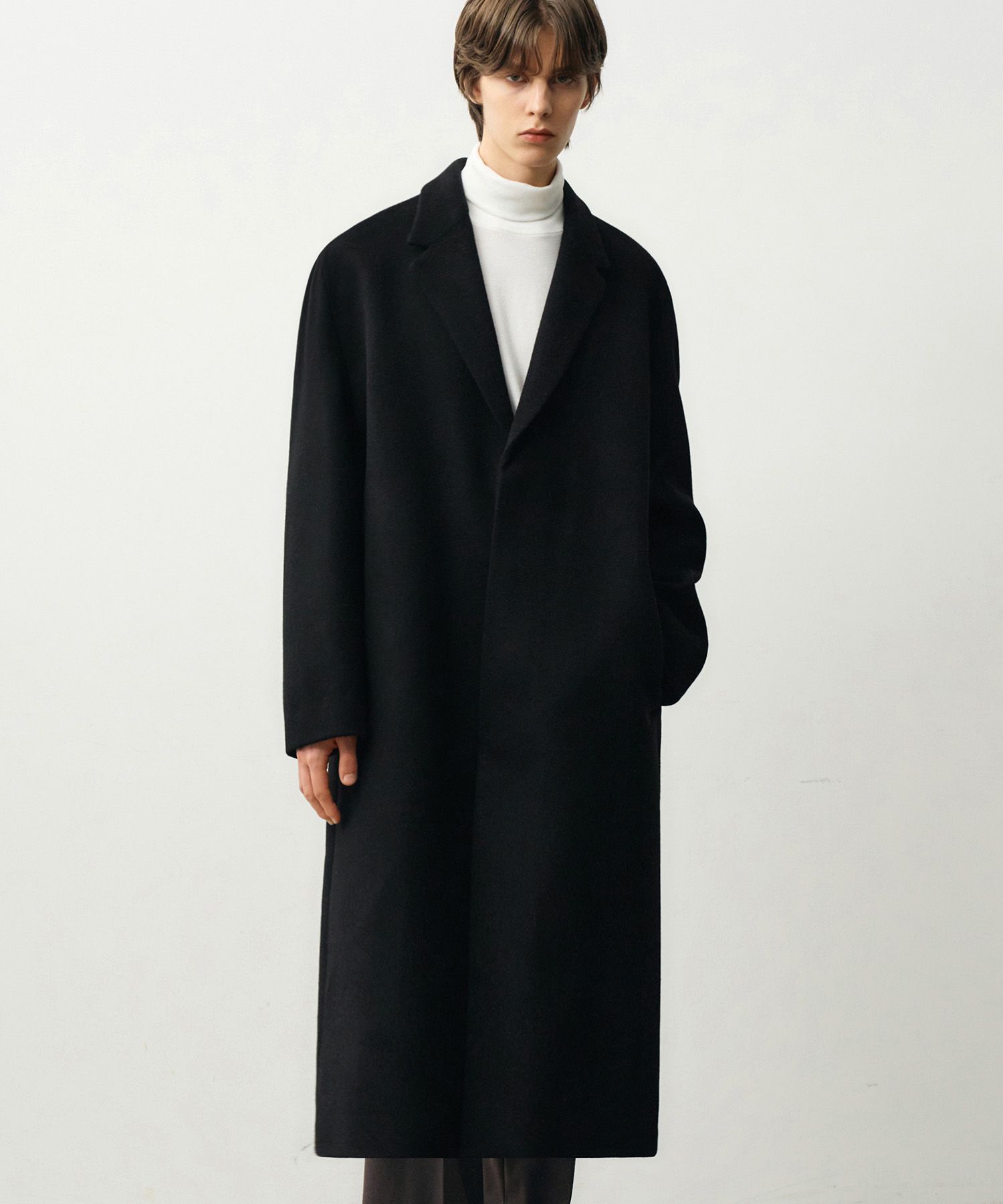 MUSINSA | DRAW FIT Premier Pure Cashmere Hidden Single Coat [BLACK]