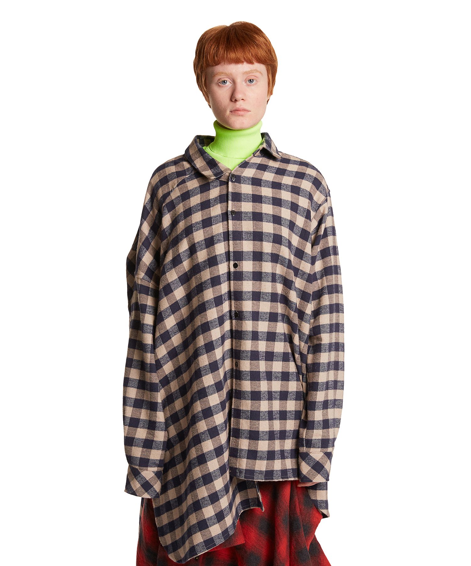 MUSINSA | TRUNK PROJECT Unbalanced Sleeve Check Shirt_Blue