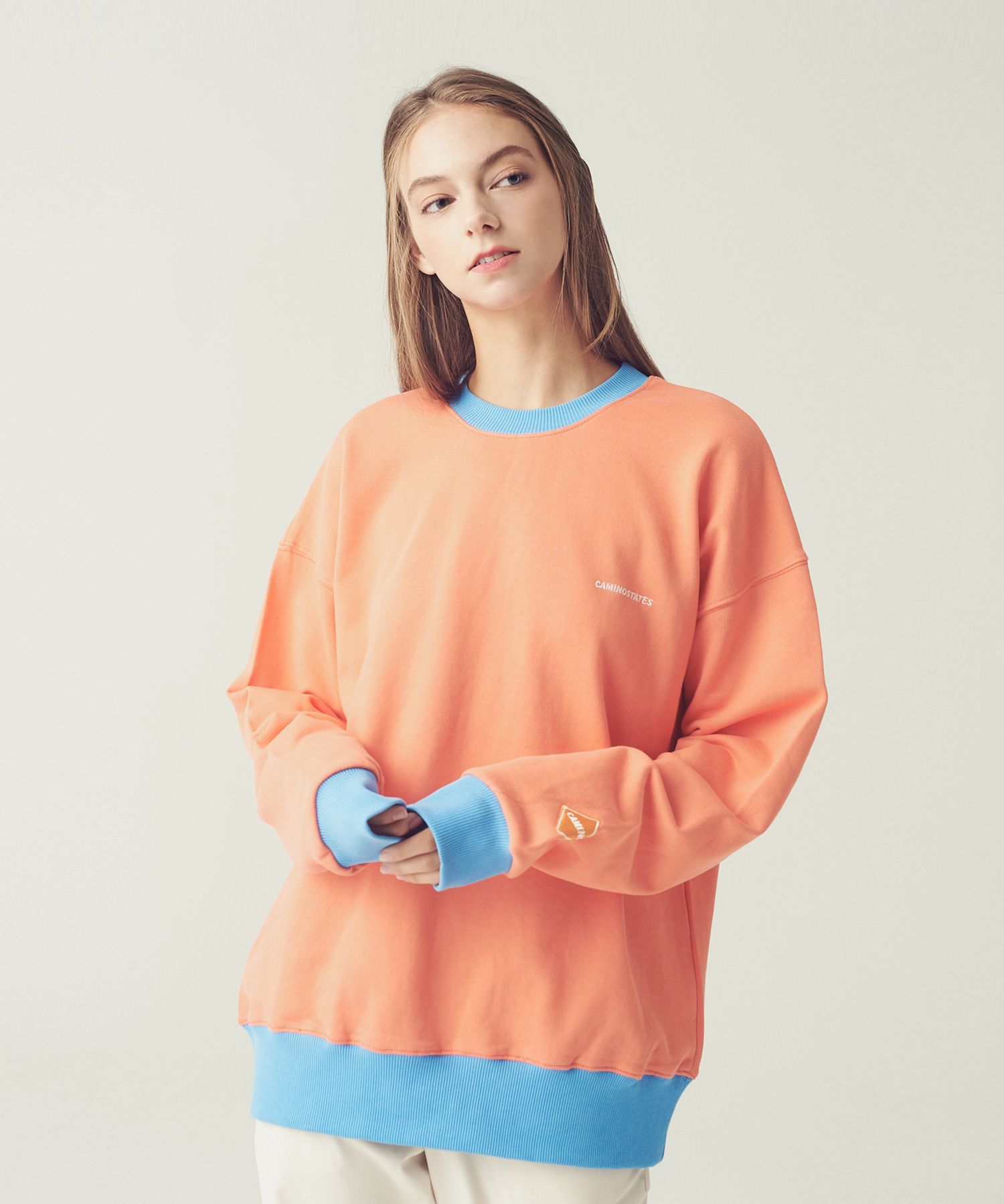 MUSINSA | CAMINO Two-tone man-to-man (orange)