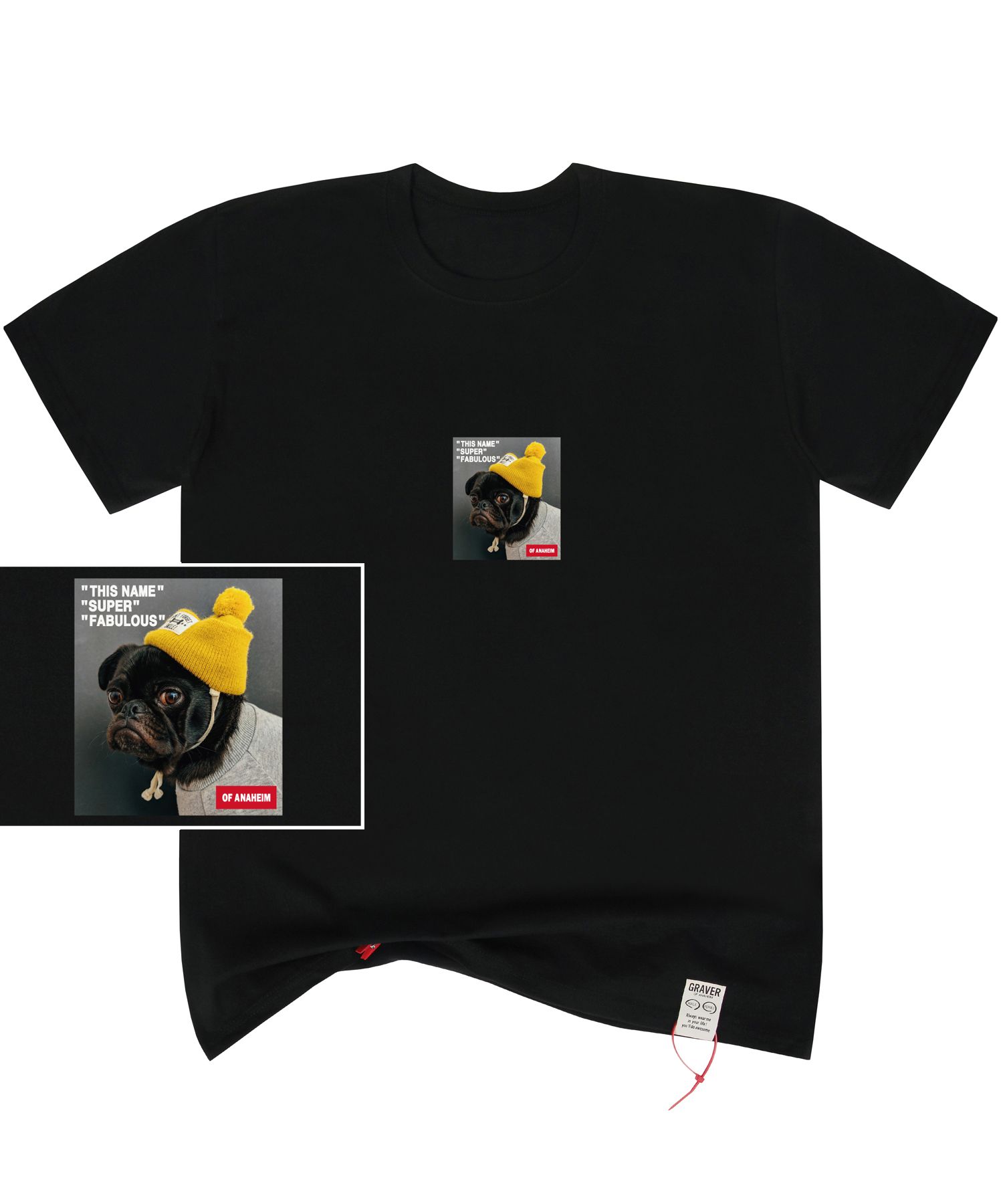 MUSINSA | GRAVER [UNISEX] YELLOW PUG TONGS SHORT SLEEVE T-SHIRT_WITH CLIP
