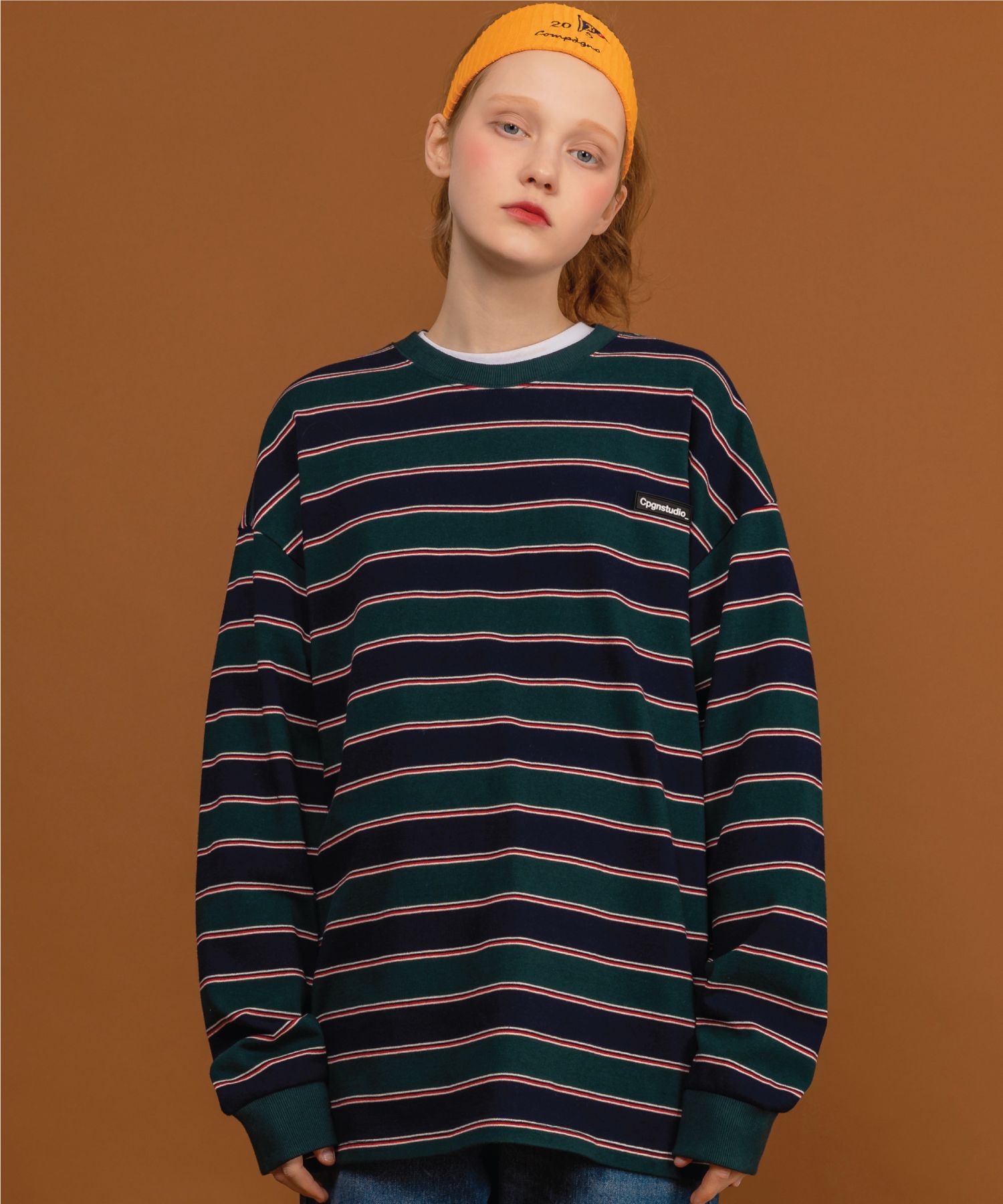 MUSINSA | CPGN STUDIO STRIPED LOGO PATCH LOGO LONG SLEEVE NAVY GREEN