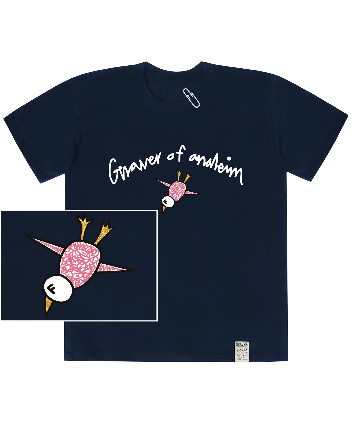 MUSINSA | GRAVER [UNISEX] Drawing Logo Bird Club Short Sleeve Tee_Navy