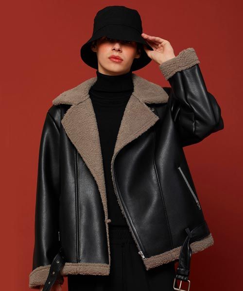 MUSINSA | KOLEAT MENS OVERSIZED SHEARLING FLEECE JACKET BLACK KHAKI_GRAY