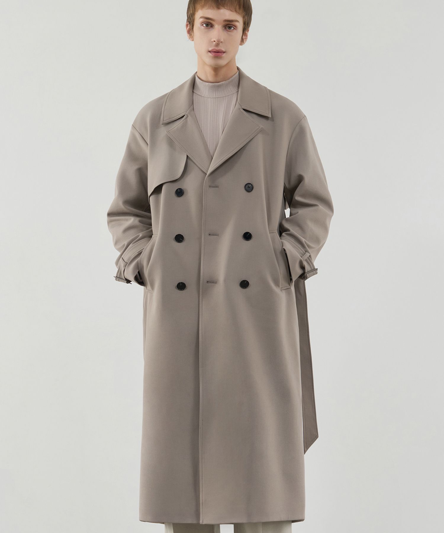 MUSINSA | DRAW FIT Oversized wool trench coat [GREYISH BEIGE]