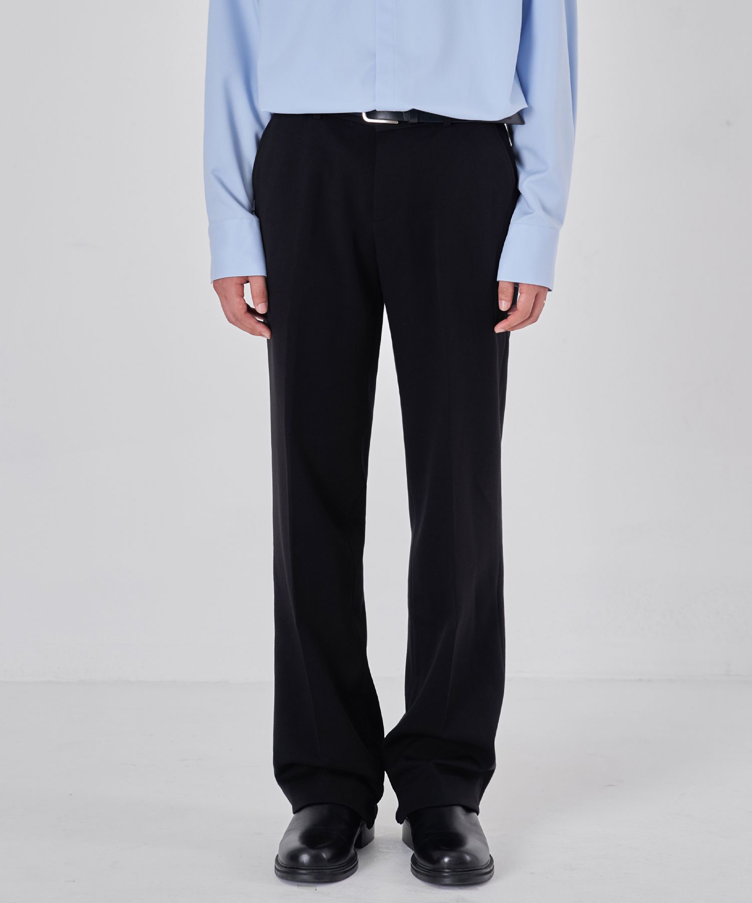 MUSINSA | DRAW FIT Modernity Semi Wide Slit Slacks [BLACK]