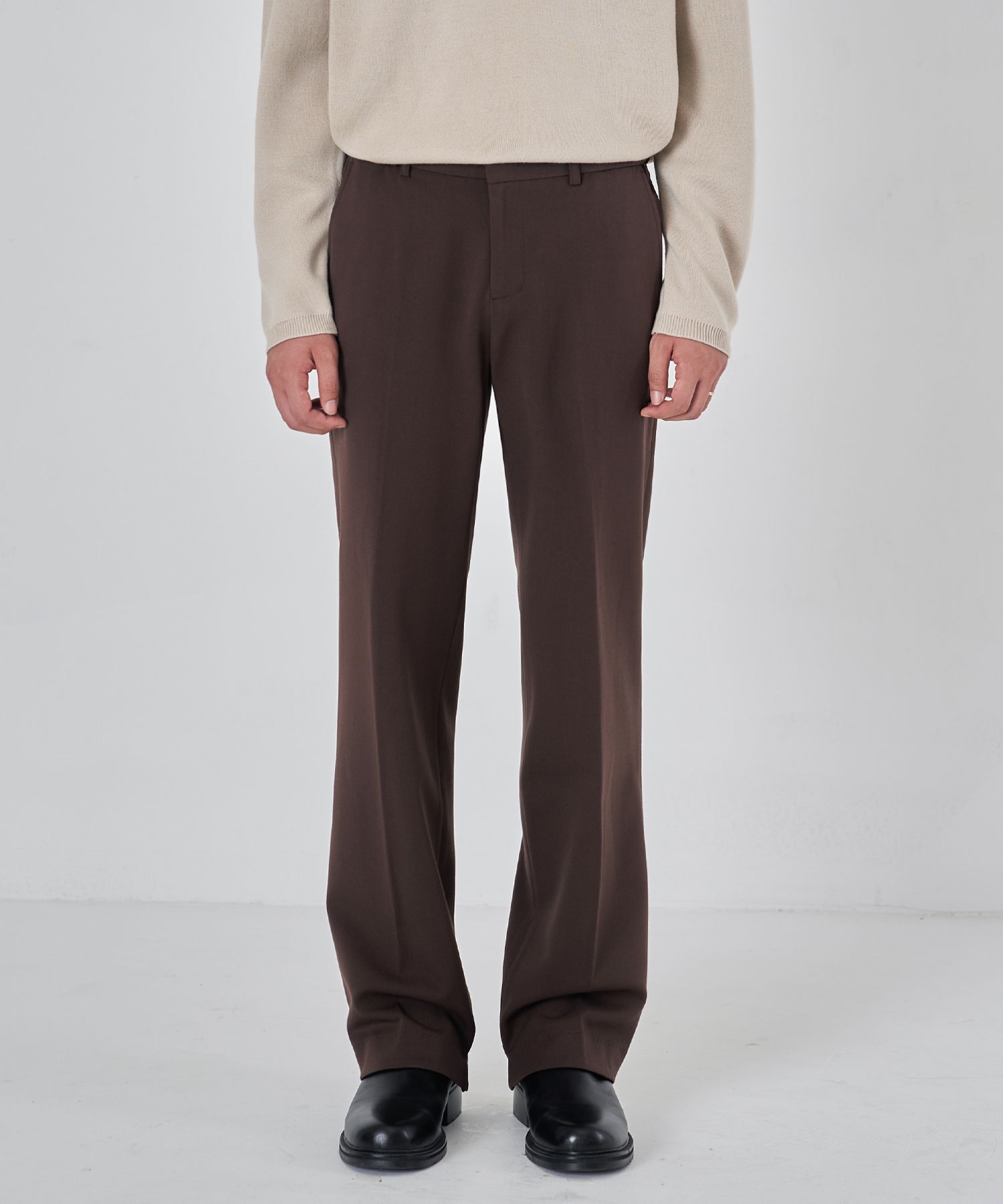 MUSINSA | DRAW FIT Modernity Semi-Wide Slit Slacks [COPPER BROWN]