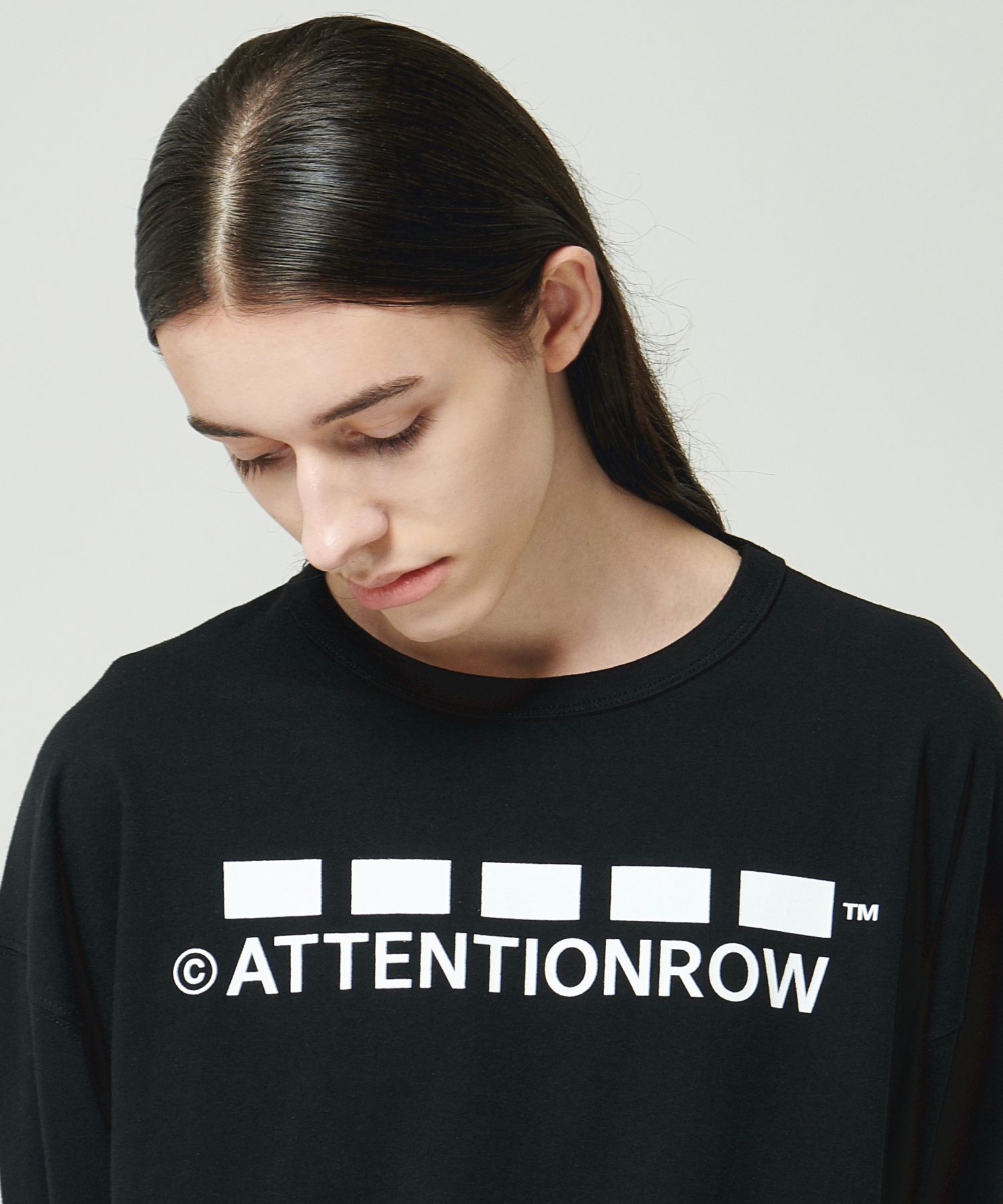 MUSINSA | ATTENTIONROW 21S6N037 ATTENTION LOW FULL LOGO PRINT OVERSIZED LONG SLEEVE T-SHIRT (BLACK)