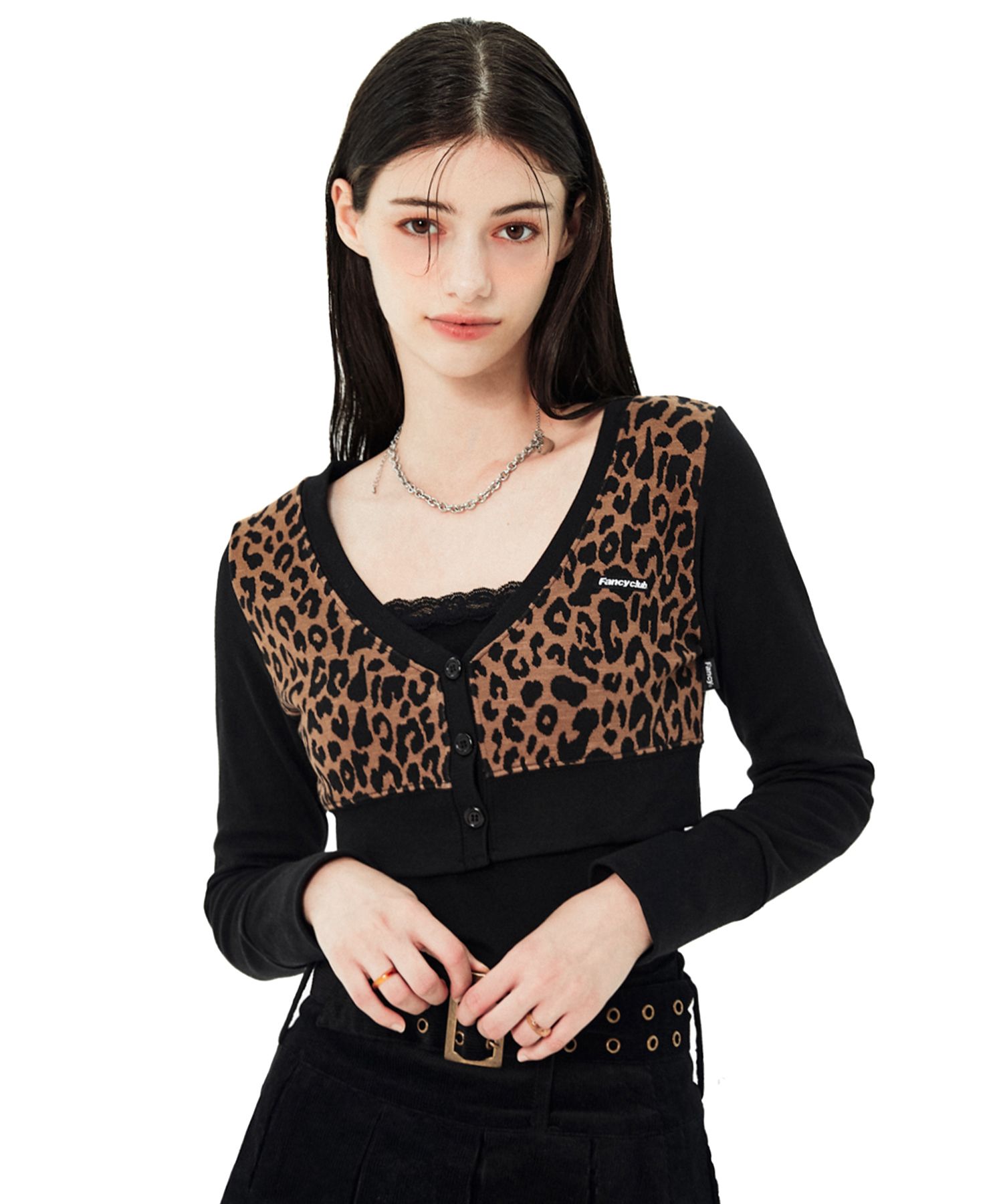 MUSINSA | FANCY CLUB [NF] LEOPARD CROPPED CARDIGAN (BROWN)_F21ZB206