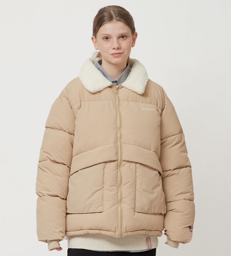 MUSINSA | NP STUDIO Universal Fur Collar Puffer Short Padding Jacket Beige