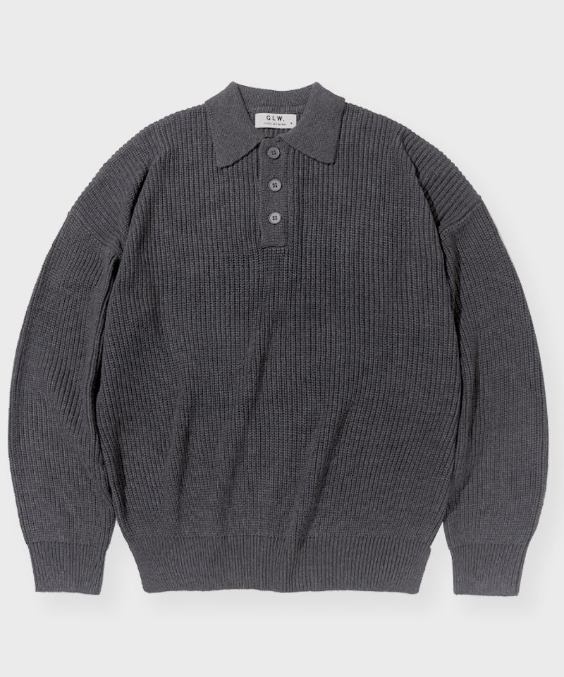 MUSINSA | GLW Classic Collar Henley Neck Sweater Knit Charcoal