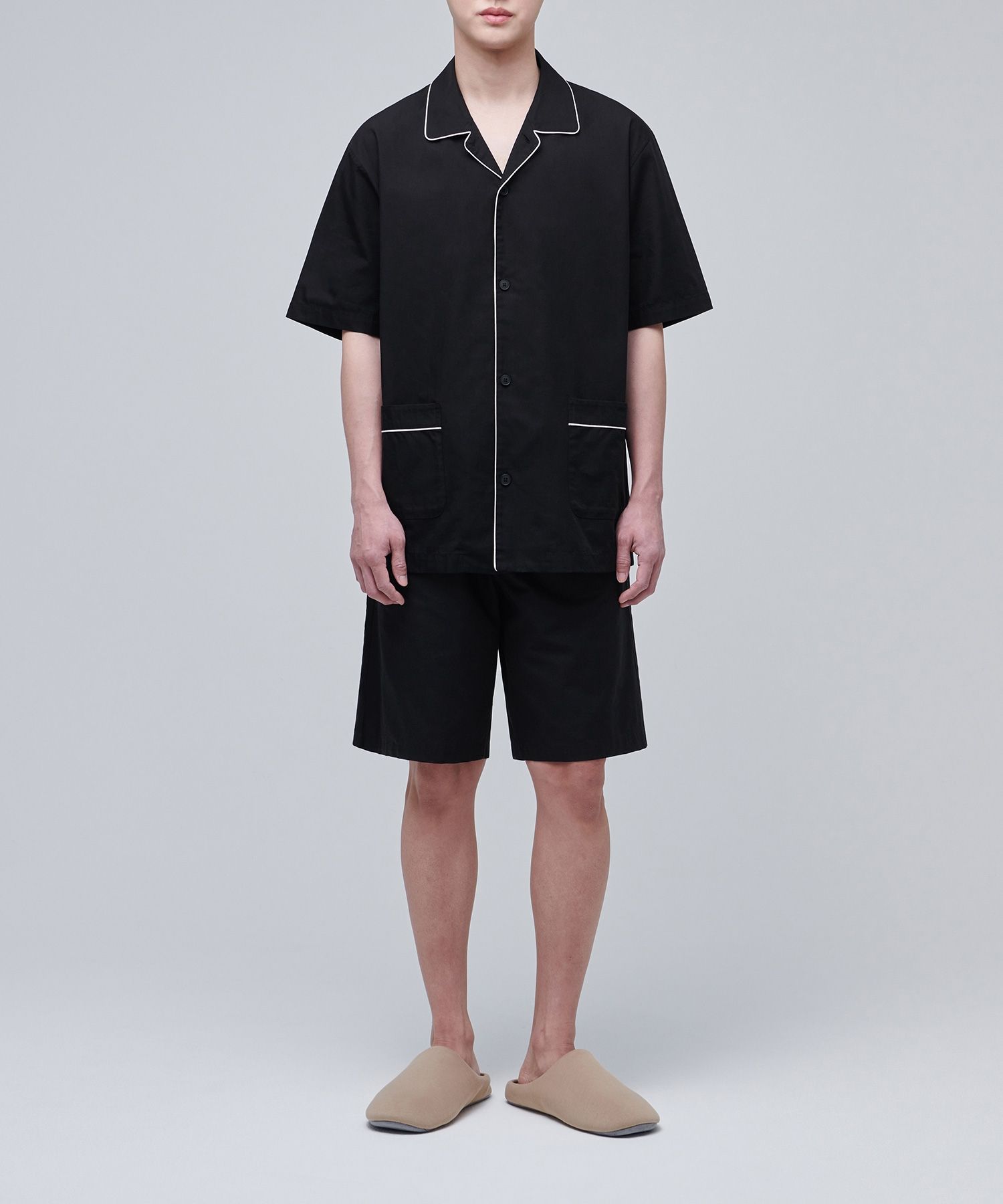 MUSINSA | MUSINSA STANDARD COTTON TENCEL HALF PAJAMA SET [BLACK/WHITE]