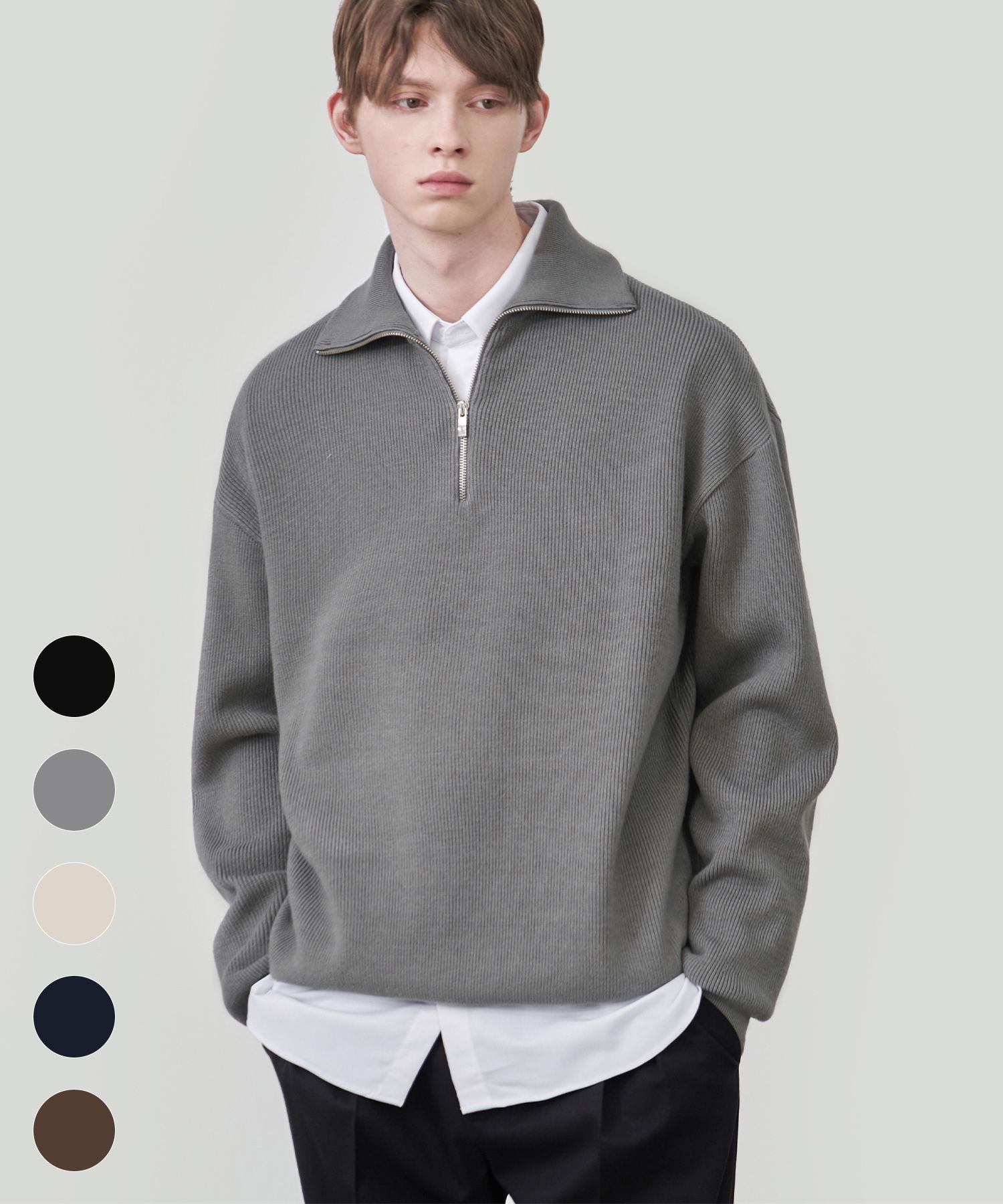 MUSINSA | DRAW FIT Oversized zip-up collar turtleneck knit [5 colors]
