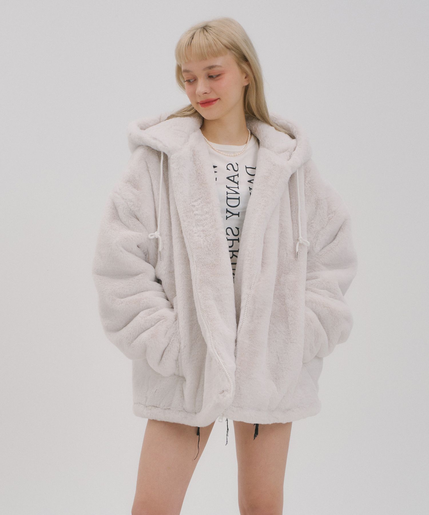 MUSINSA | AWESOME STUDIO Mink Fur Hooded Jumper Ivory
