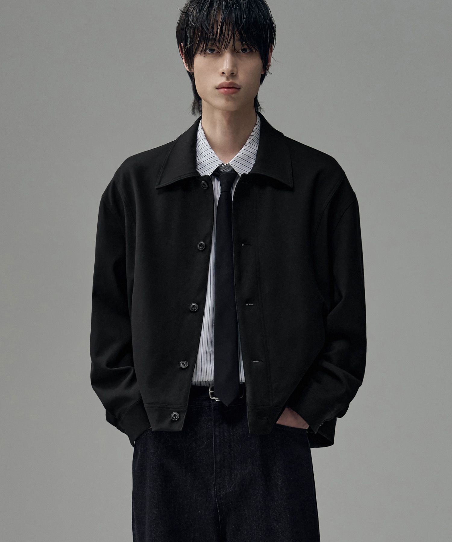 MUSINSA公式 | DRAW FIT Minimal Soft Wool Jacket [BLACK]