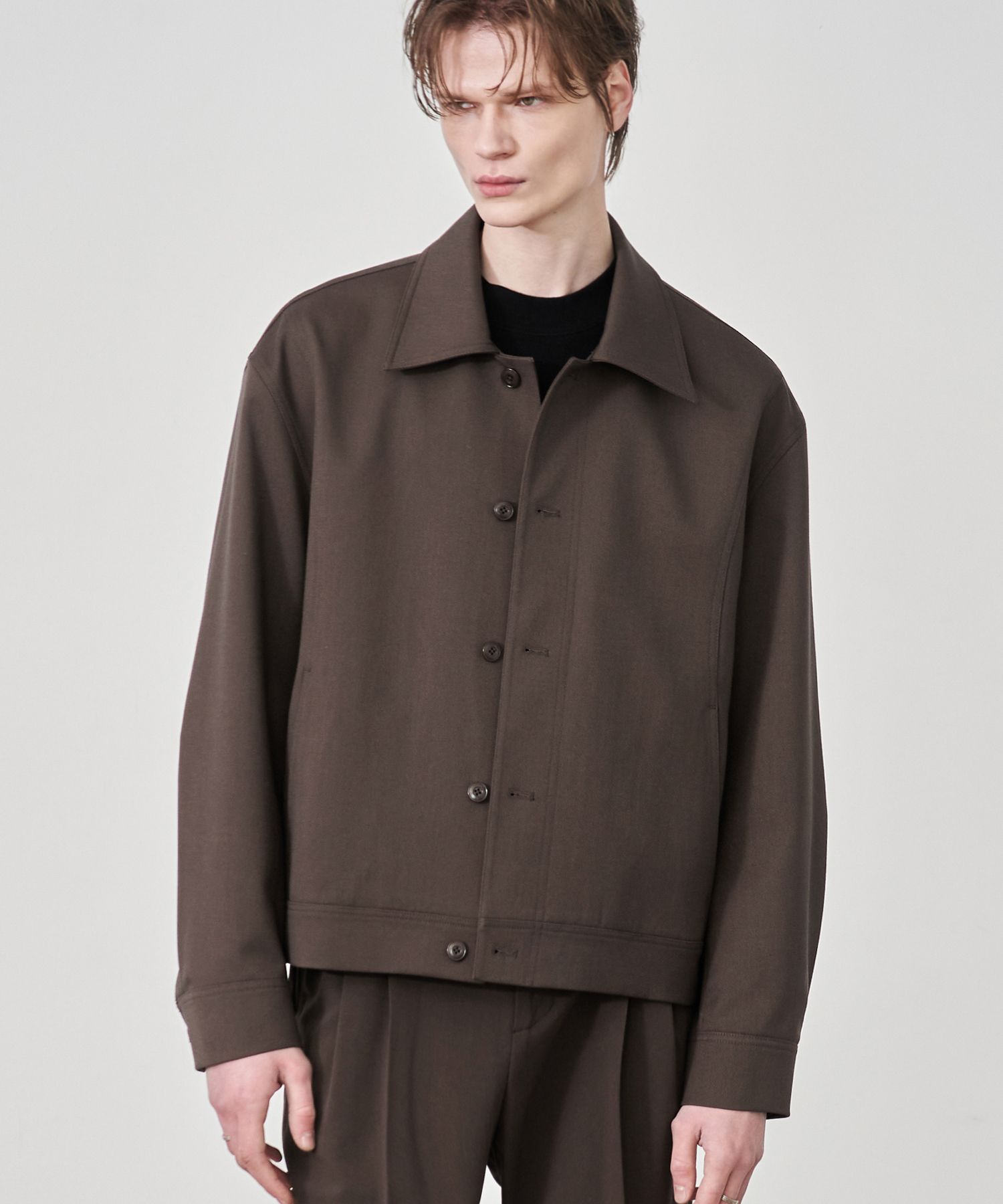 MUSINSA | DRAW FIT Minimal Soft Wool Jacket [Dark Brown]