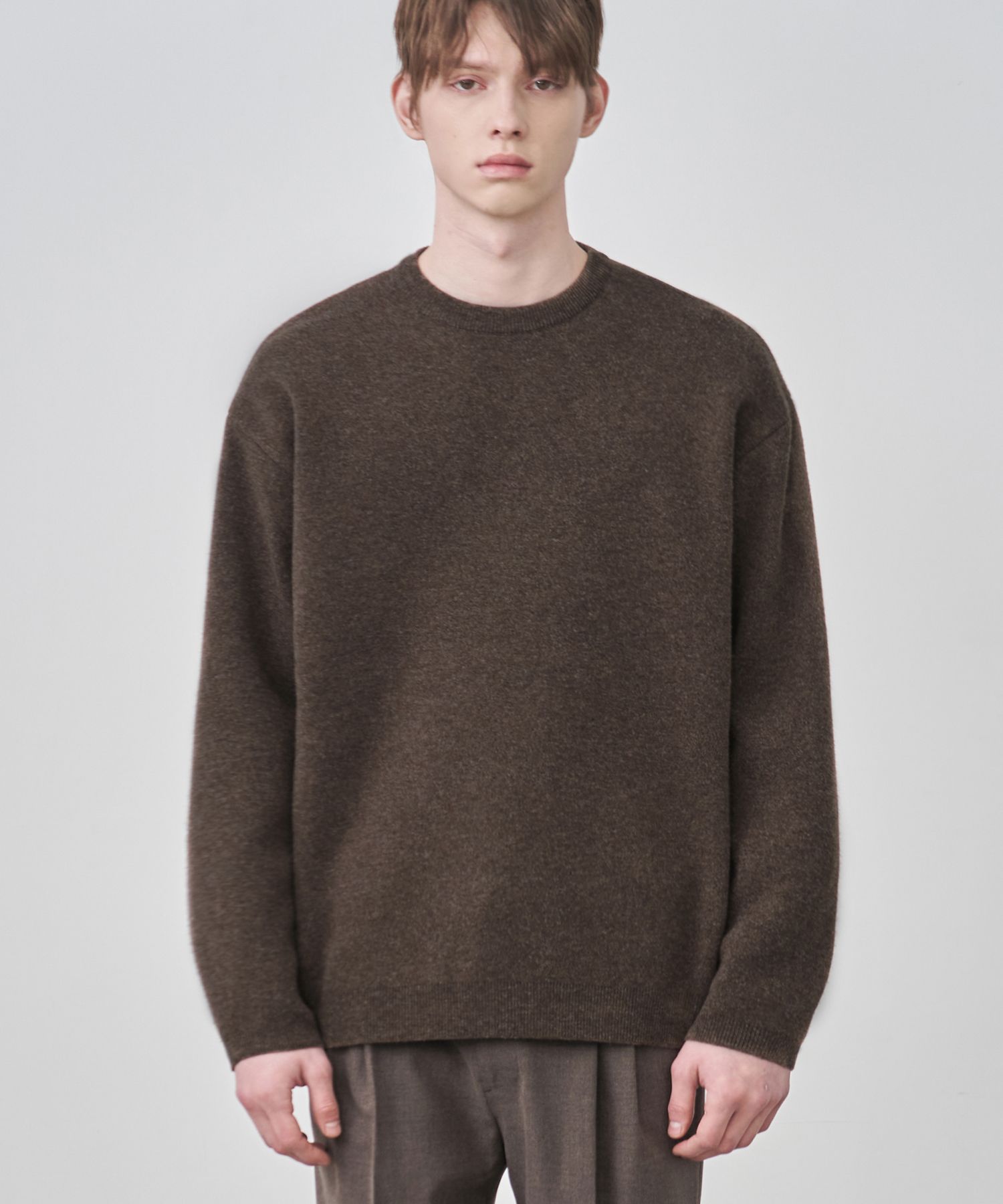 MUSINSA | DRAW FIT Wool Soft PBT Round Knit [MELANGE BROWN]