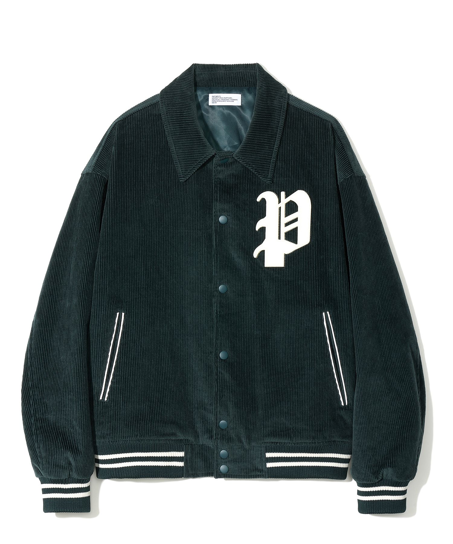 MUSINSA | PARTIMENTO Corduroy Varsity Jacket Green