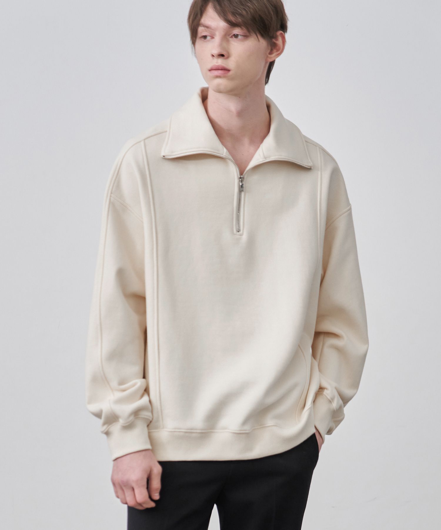 MUSINSA | DRAW FIT Oversized Zip-Up Collar Sweat Shirt [CREAM]