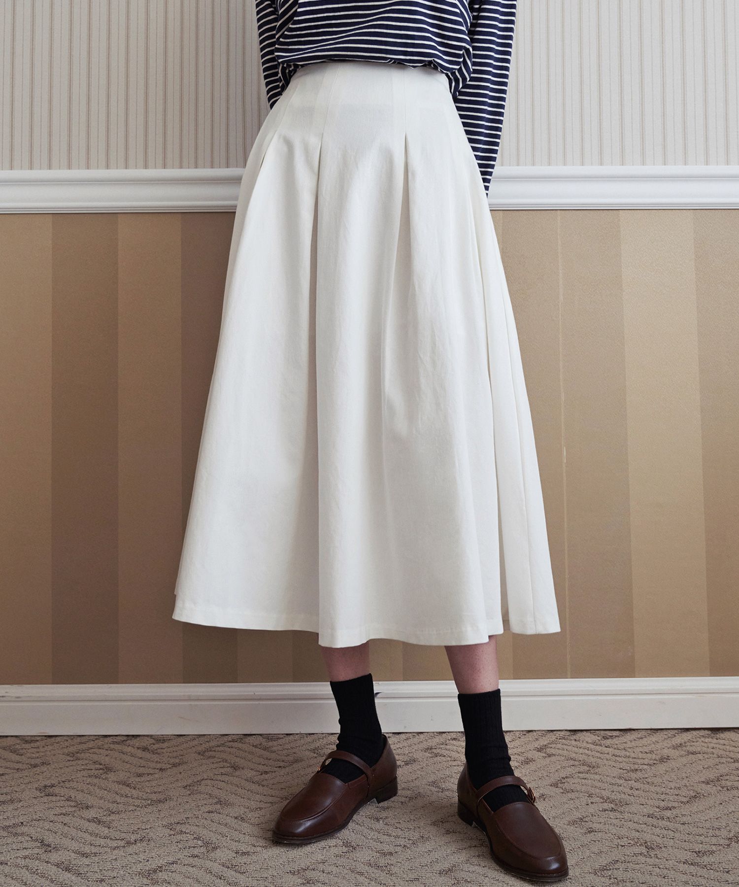 MUSINSA | LOEIL Flared cotton midi skirt - Ivory