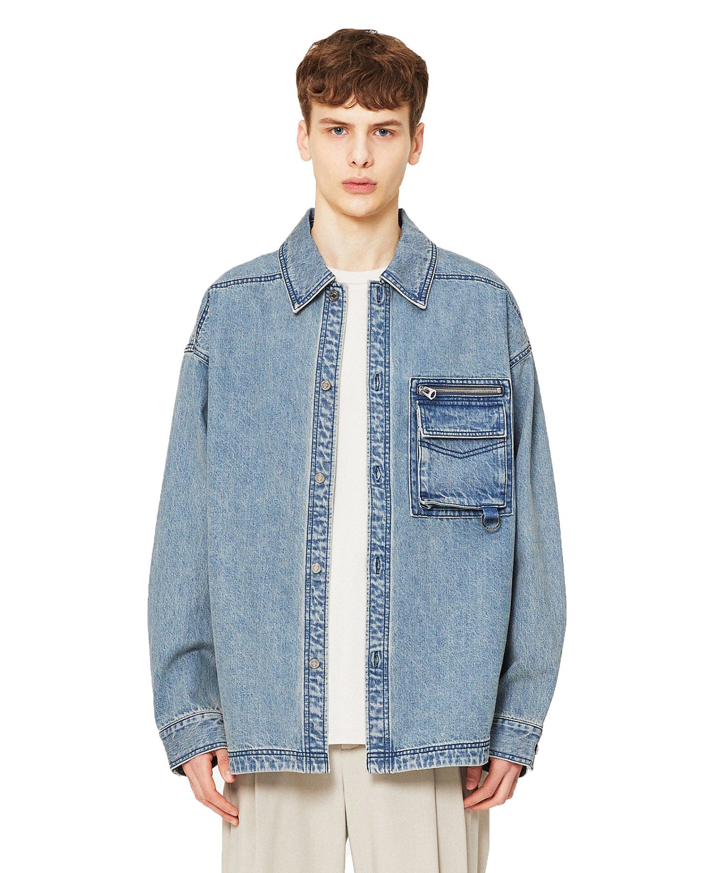 MUSINSA | IL CORSO Light Blue Overfit Pocket Denim Shacket IESH2E003B1