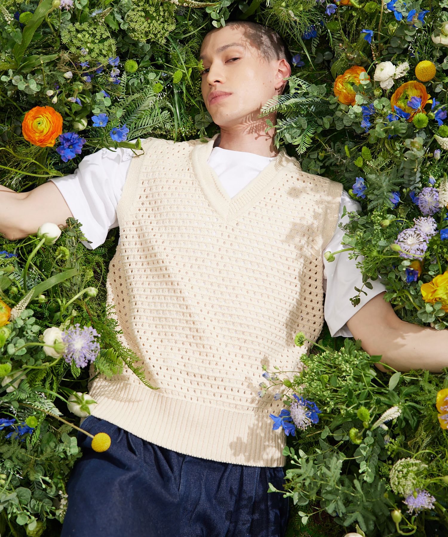 MUSINSA | WHATEVERWEWANT NET V-NECK KNIT VEST [CREAM]