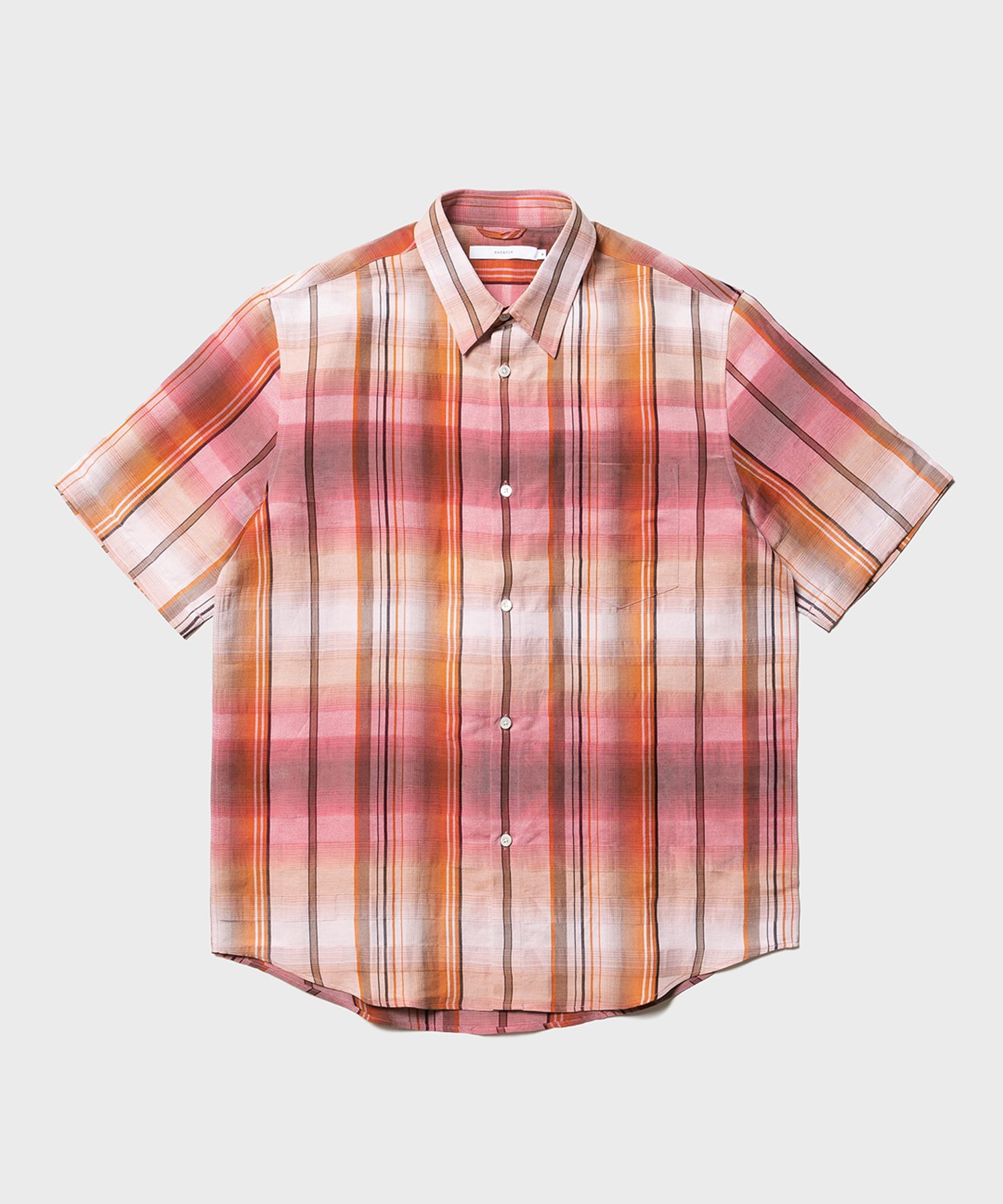 MUSINSA | SHIRTER LINEN SILK CHECK HALF SHIRT (PINK)