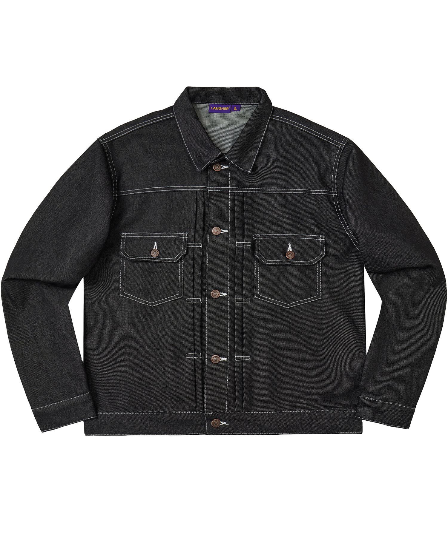 MUSINSA | LAUGHER [Non-fade] Cowboy denim jacket. - Black
