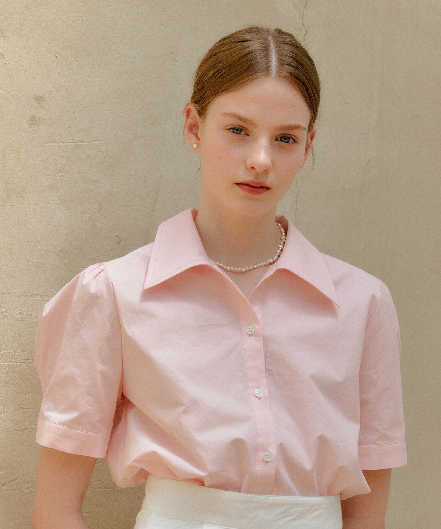 MUSINSA | YUPPE COTTON SHIRRING SHIRT_PINK