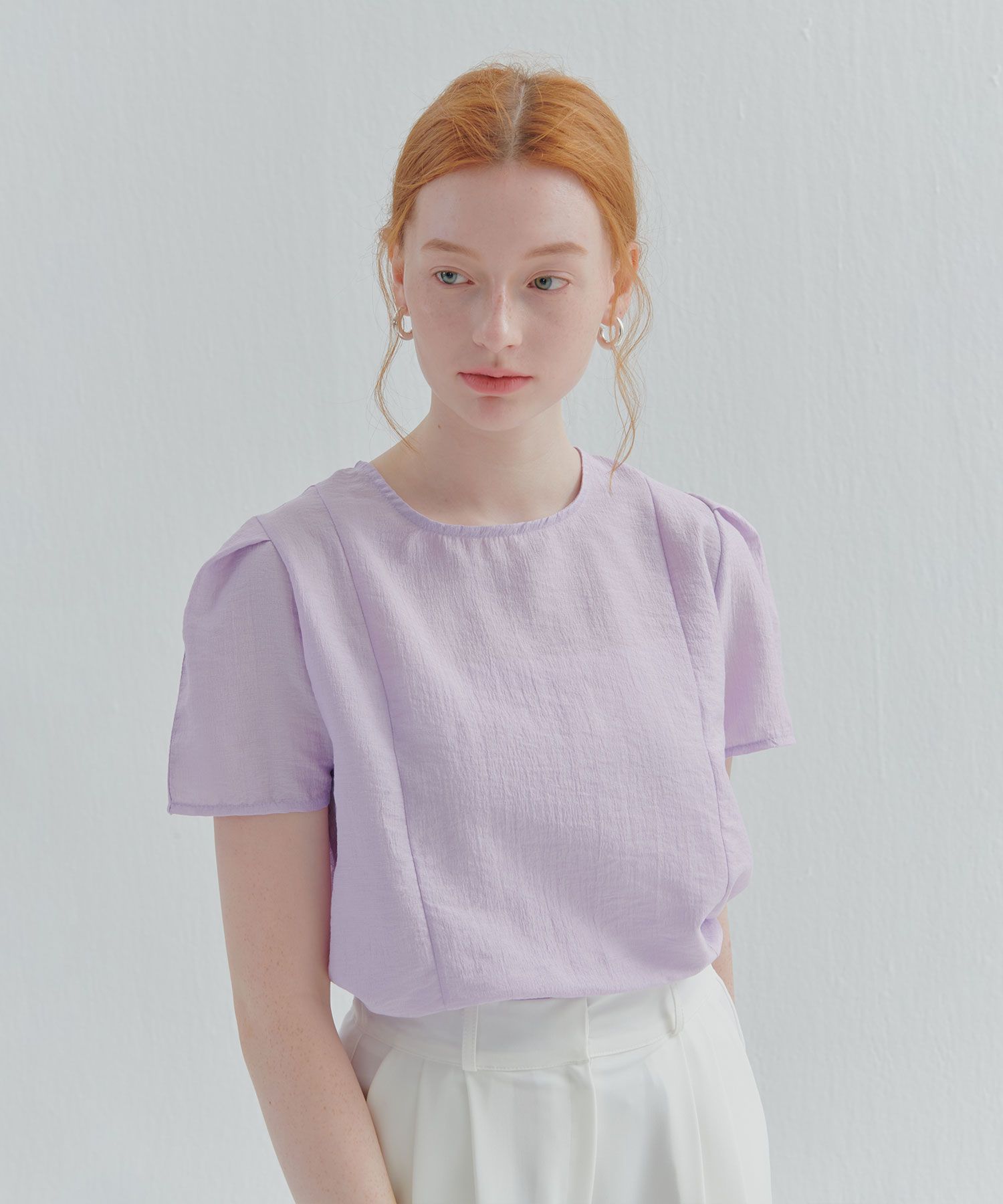 MUSINSA | Camino 22 SUMMER Cut-out Pin Tuck Blouse (Purple)