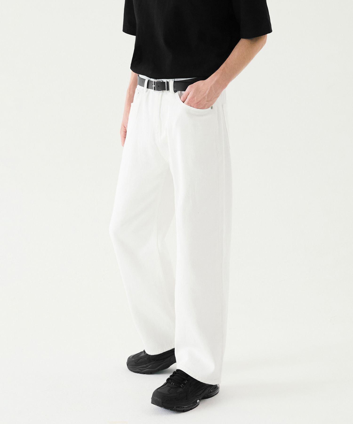 MUSINSA | TRILLION Biostone Washing Wide Denim Pants_CREAM
