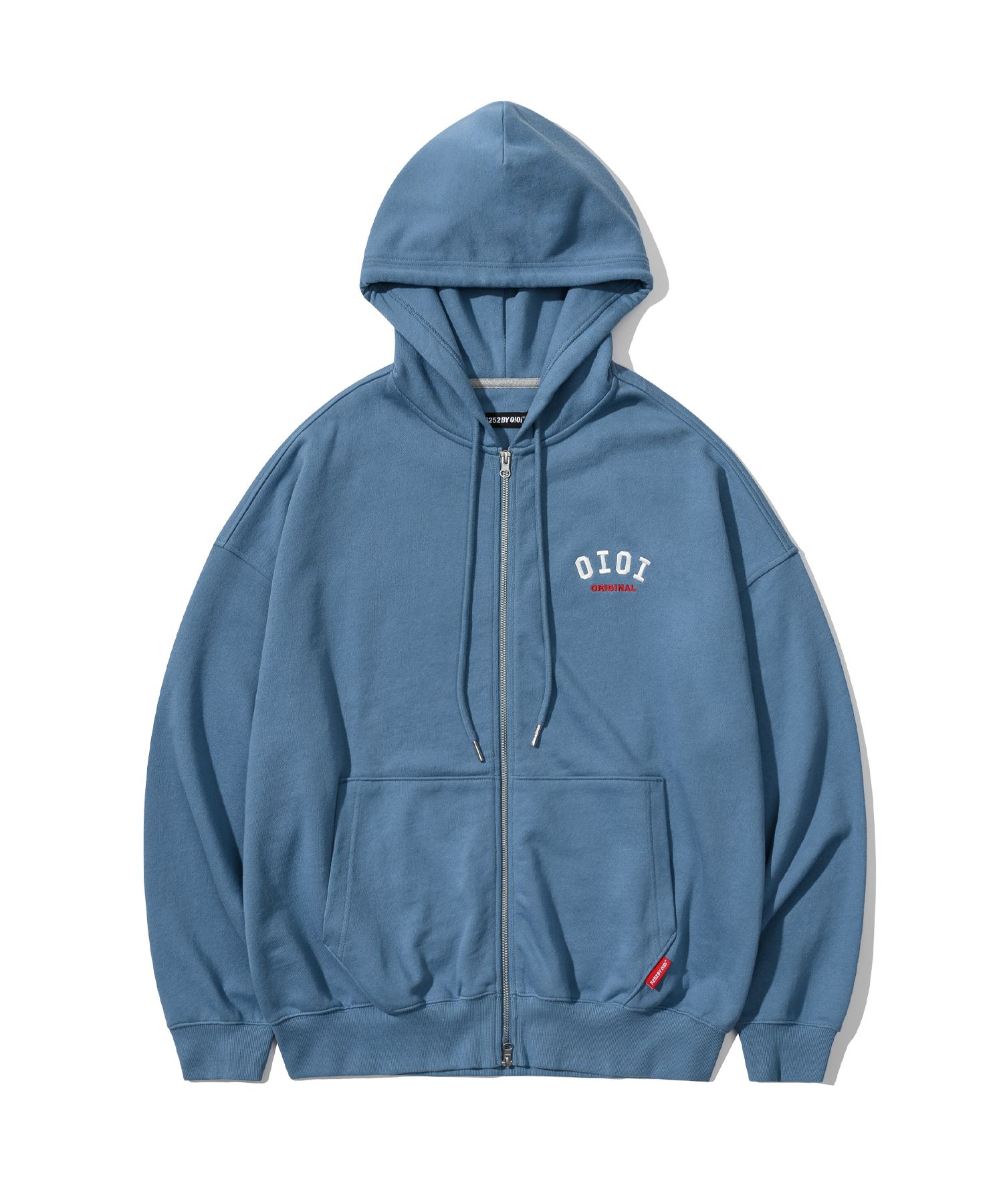MUSINSA | OIOICOLLECTION BASIC LOGO HOOD ZIPUP [ASH BLUE]