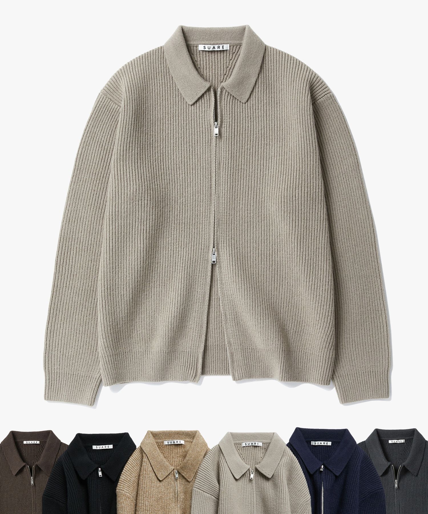 MUSINSA | SUARE Collared two-way zip-up Knit Sweater - 6 COLOR