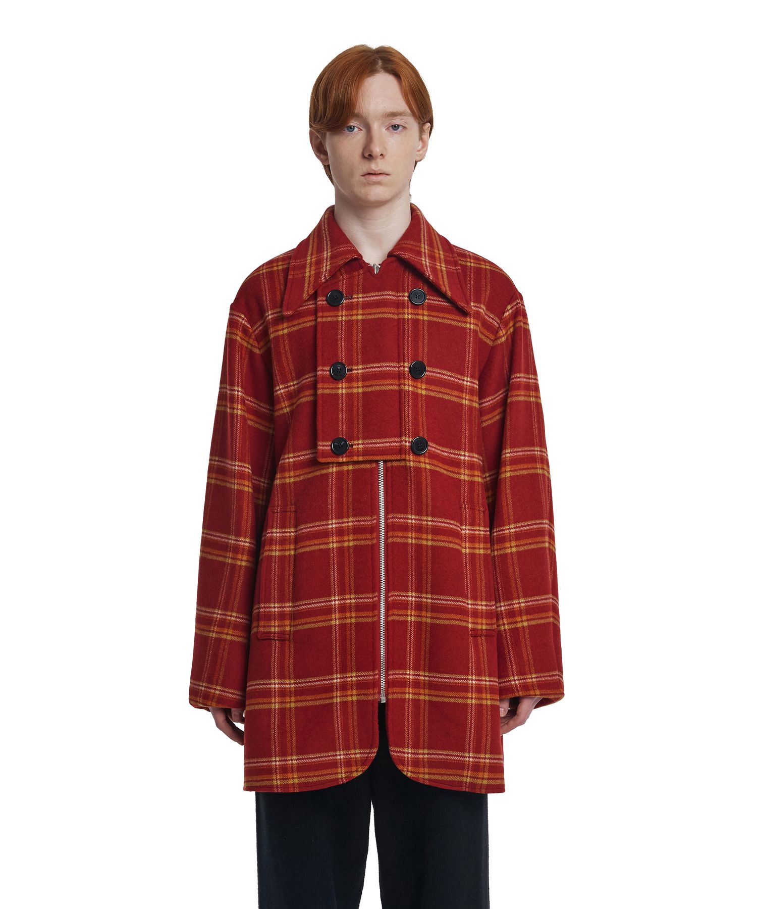 MUSINSA | TRUNK PROJECT Double-Breasted Check Coat_Red