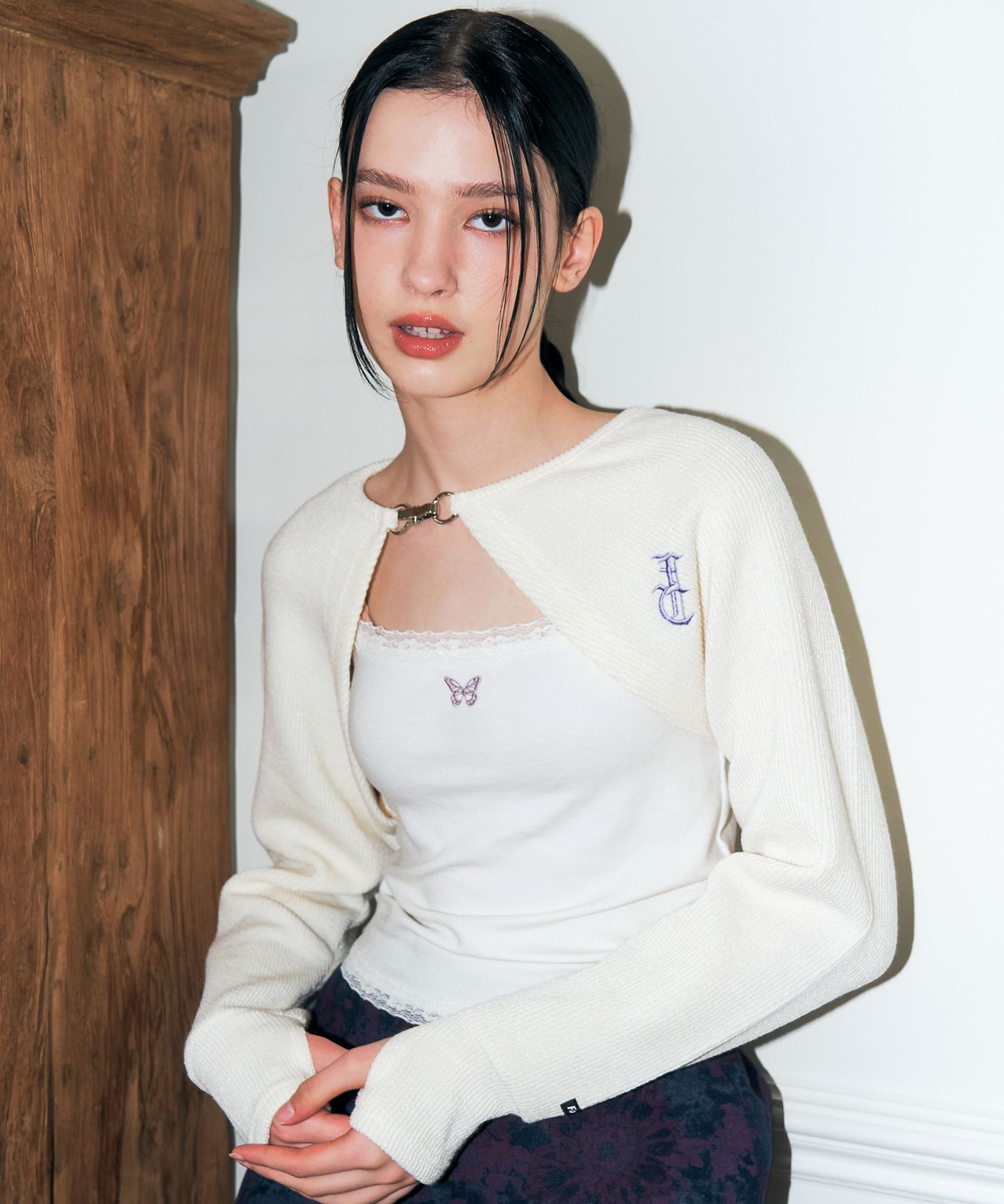 MUSINSA | FANCY CLUB [NF] NAV Buckle Bolero Cardigan (IVORY)_F22ZA924
