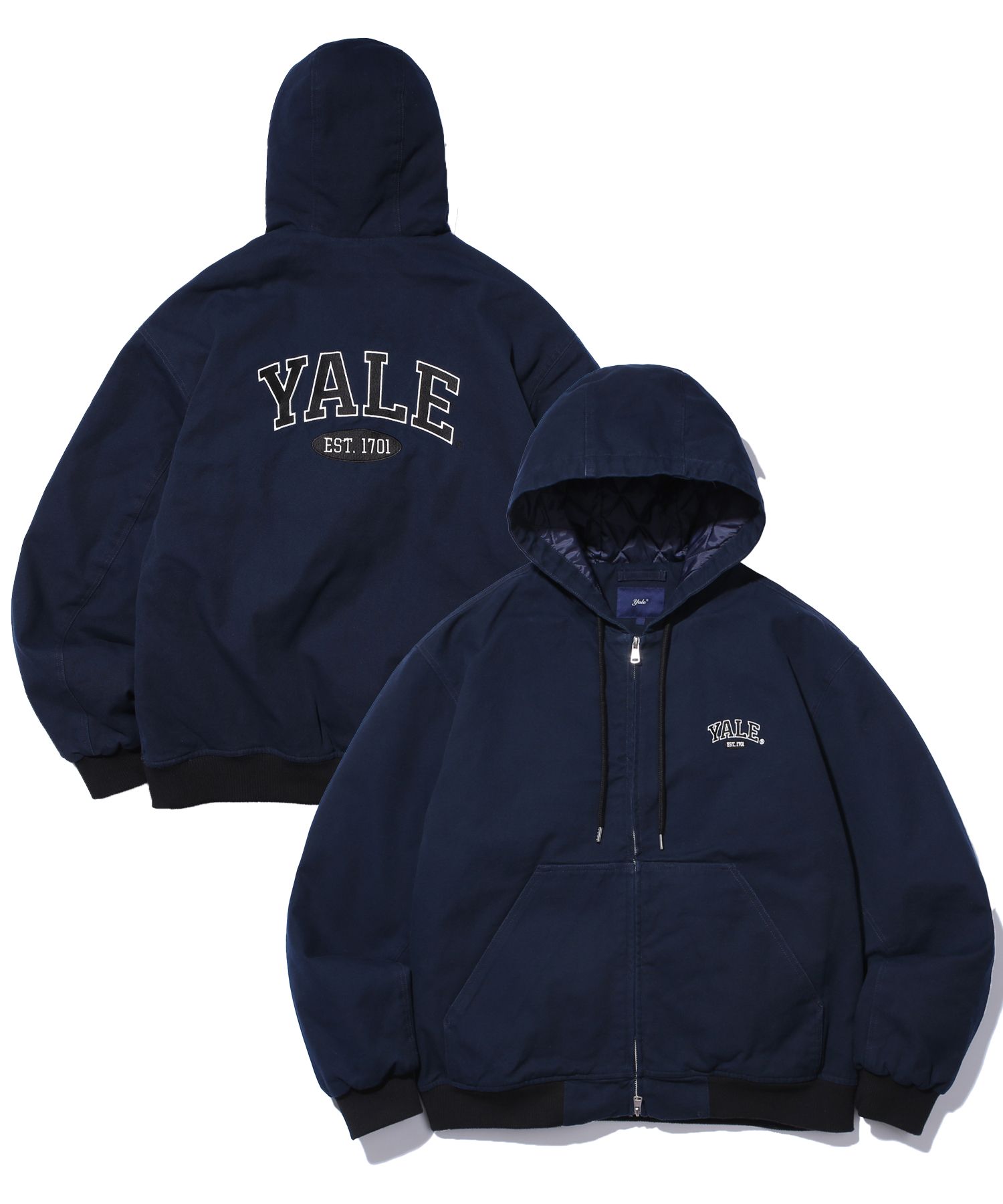 MUSINSA | YALE Navy Canvas Denim Quilted Jacket