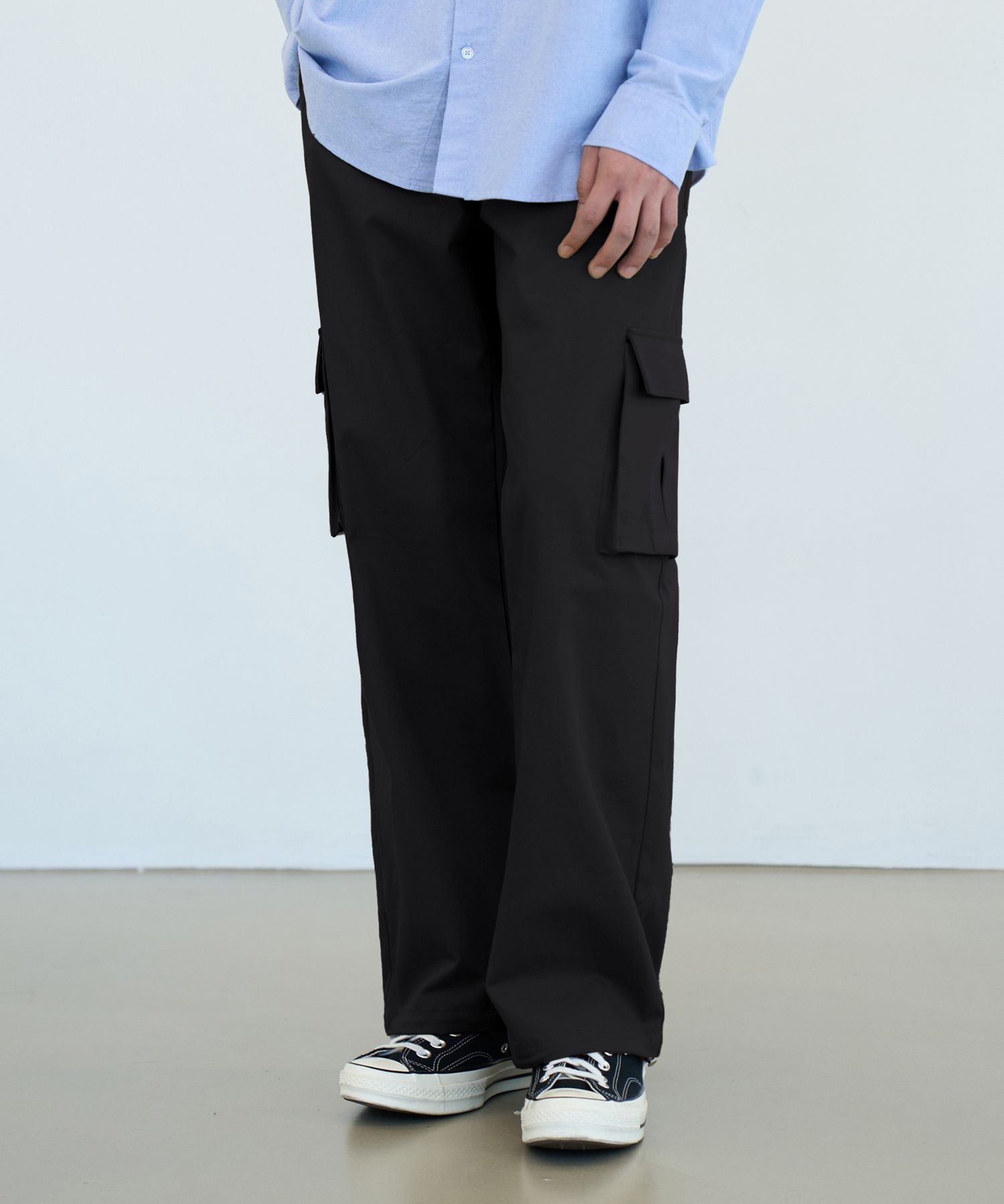 MUSINSA | DRAW FIT Chino Wide String Cargo Pants [BLACK]
