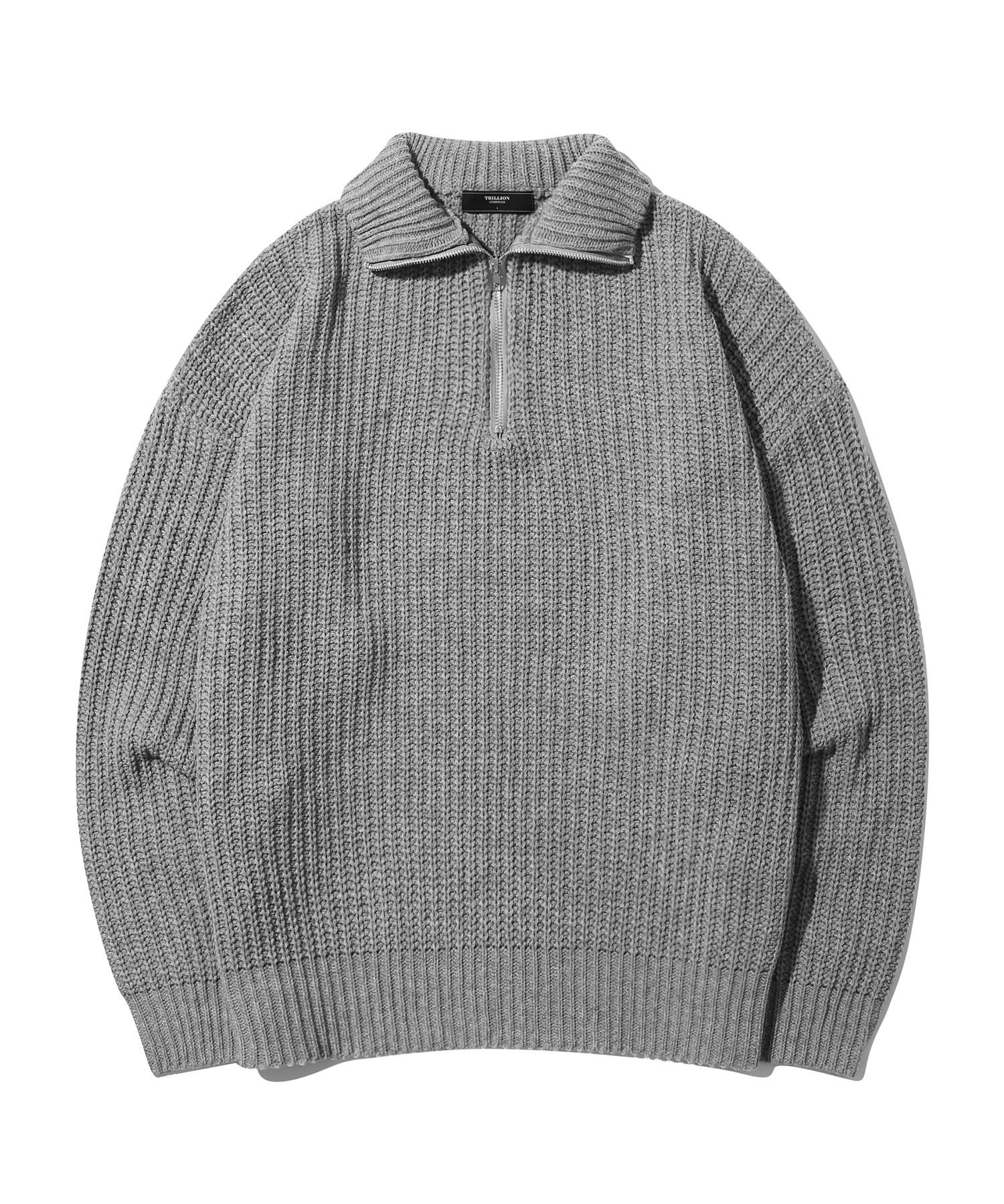 MUSINSA | TRILLION Washable Half Zip-up Collar Neck Hachi Knit_NEUTRAL GRAY