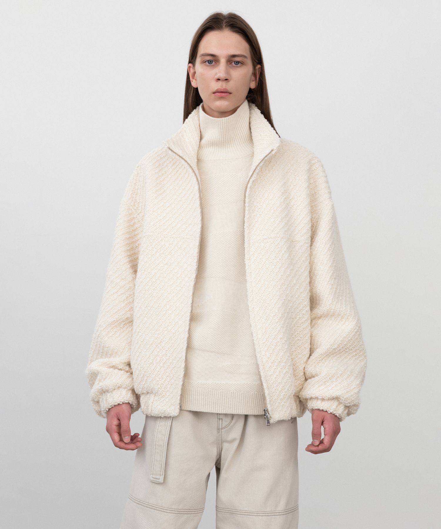 MUSINSA | INSILENCE BELLUCCI Jacquard High Neck Puffer Jacket CREAM