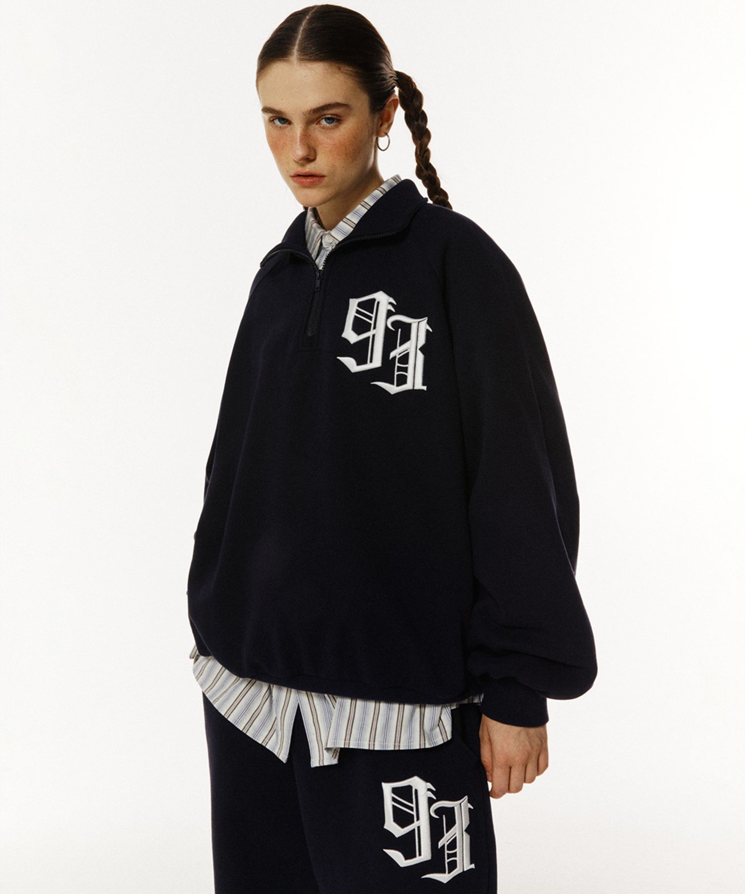 MUSINSA | 1993STUDIO 93 LOGO Half Zip_NAVY