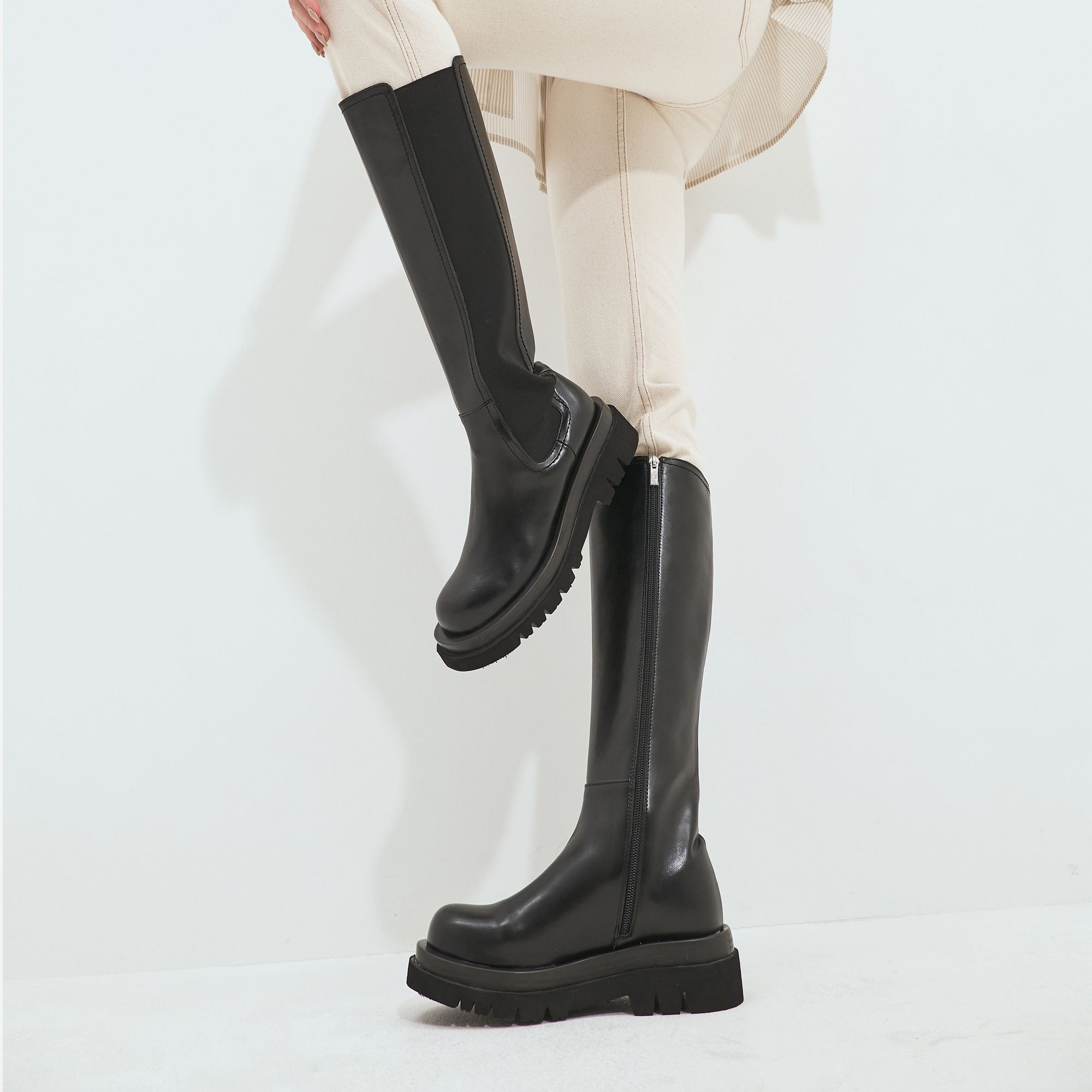 MUSINSA | SALT AND CHOCOLATE Round Toe Chelsea Long Boots 412248001 5cm ...