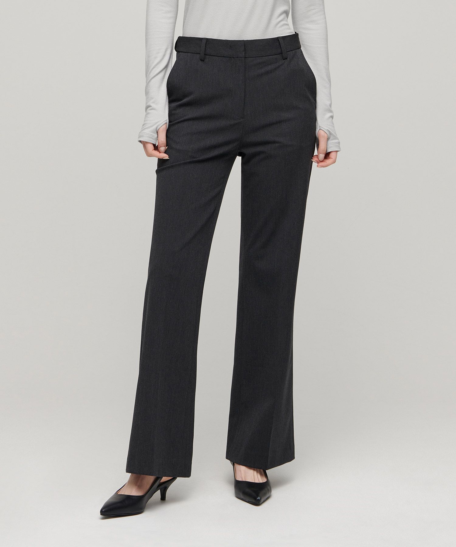 MUSINSA | MUSINSA STANDARD WOMAN Women's Semi Boot Cut Hidden Banding Slacks [Charcoal Gray]