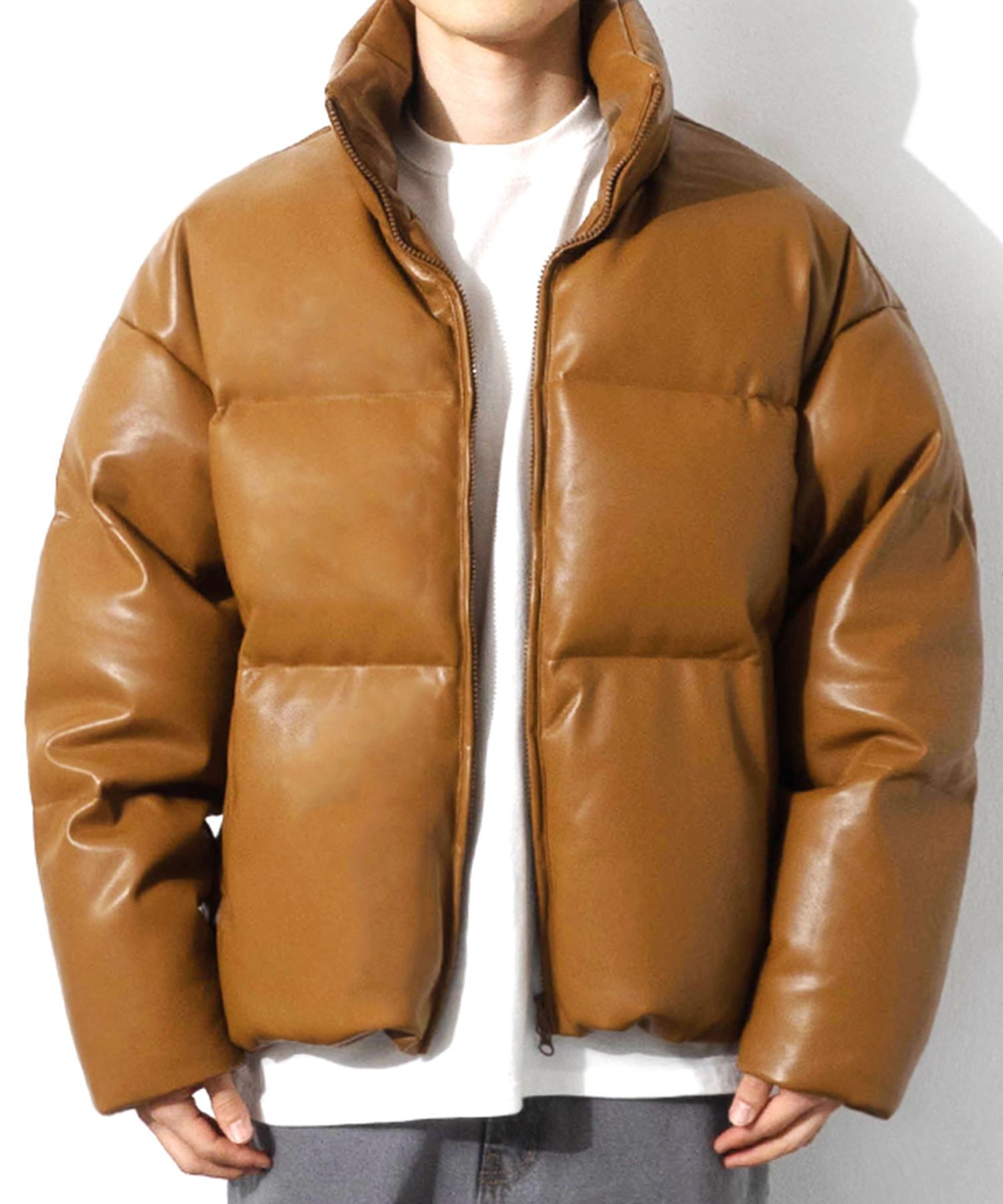 MUSINSA | QT8 GARMENTS TL Vegan Leather Duck Down Short Padding (Brown)