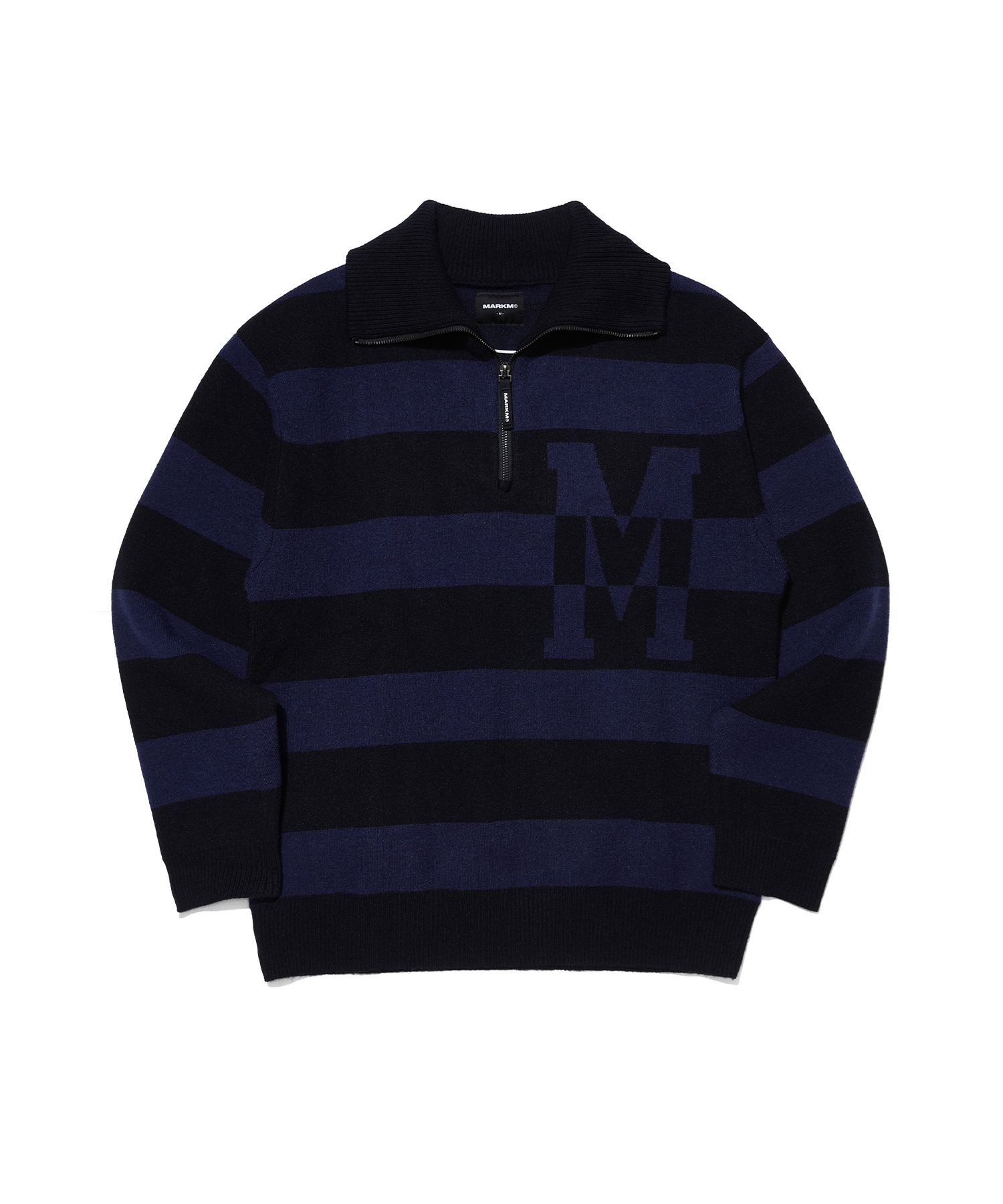 MUSINSA | MARKM WIDE STRIPE HIGH NECK SWEATER NAVY