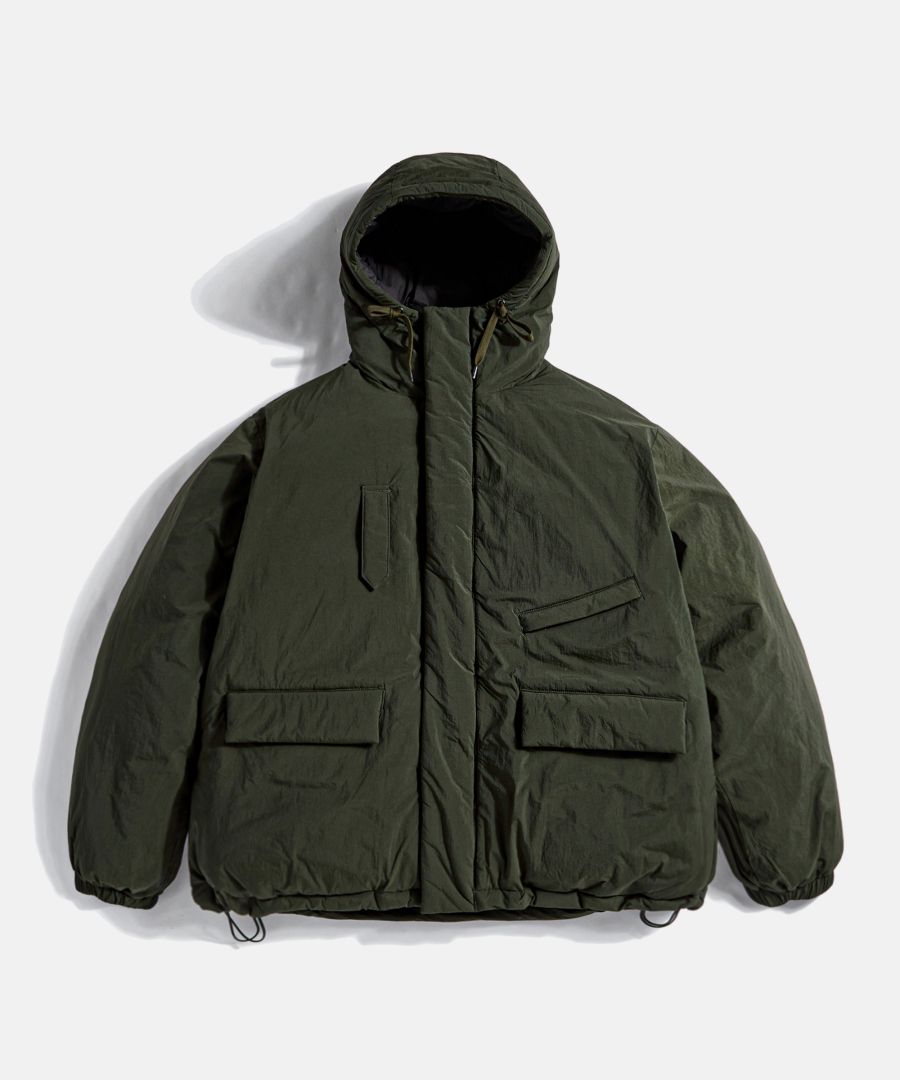 MUSINSA | ESPIONAGE Dyer Hooded Down Parka Dark Green