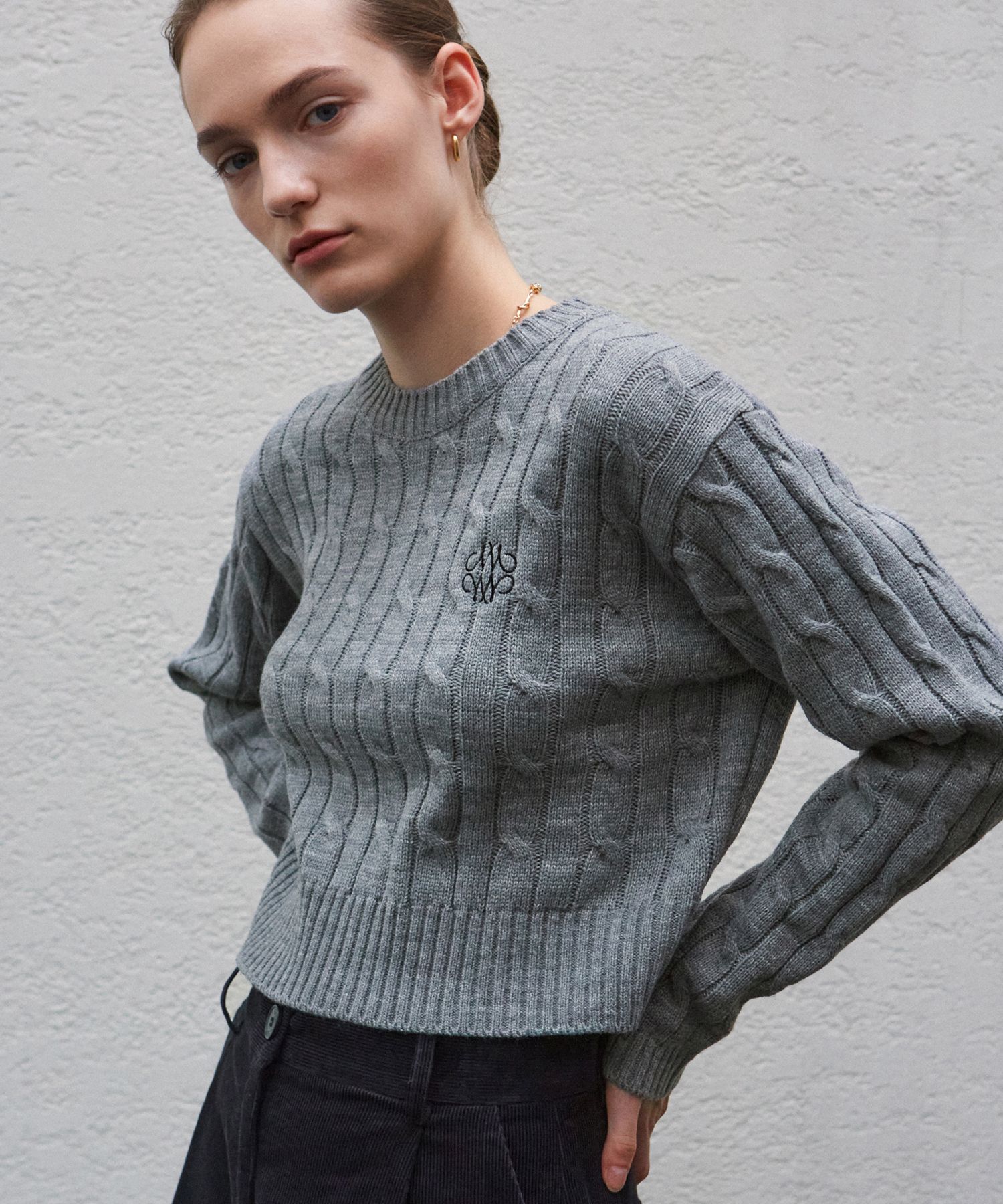 MUSINSA | NICK&NICOLE NICOLE TWIST CABLE KNIT_GRAY