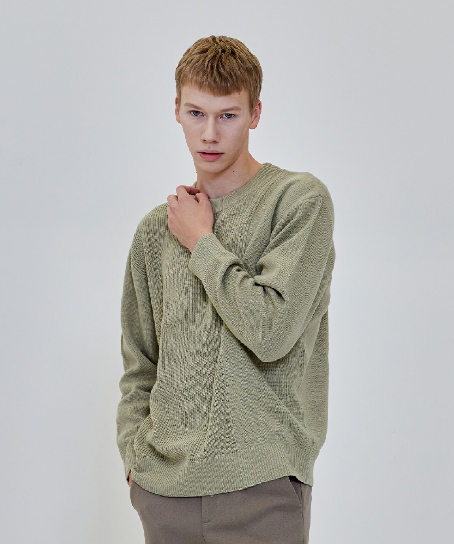 MUSINSA | AD HOC Men's Modified Tissue Crewneck Knit (Light Green)