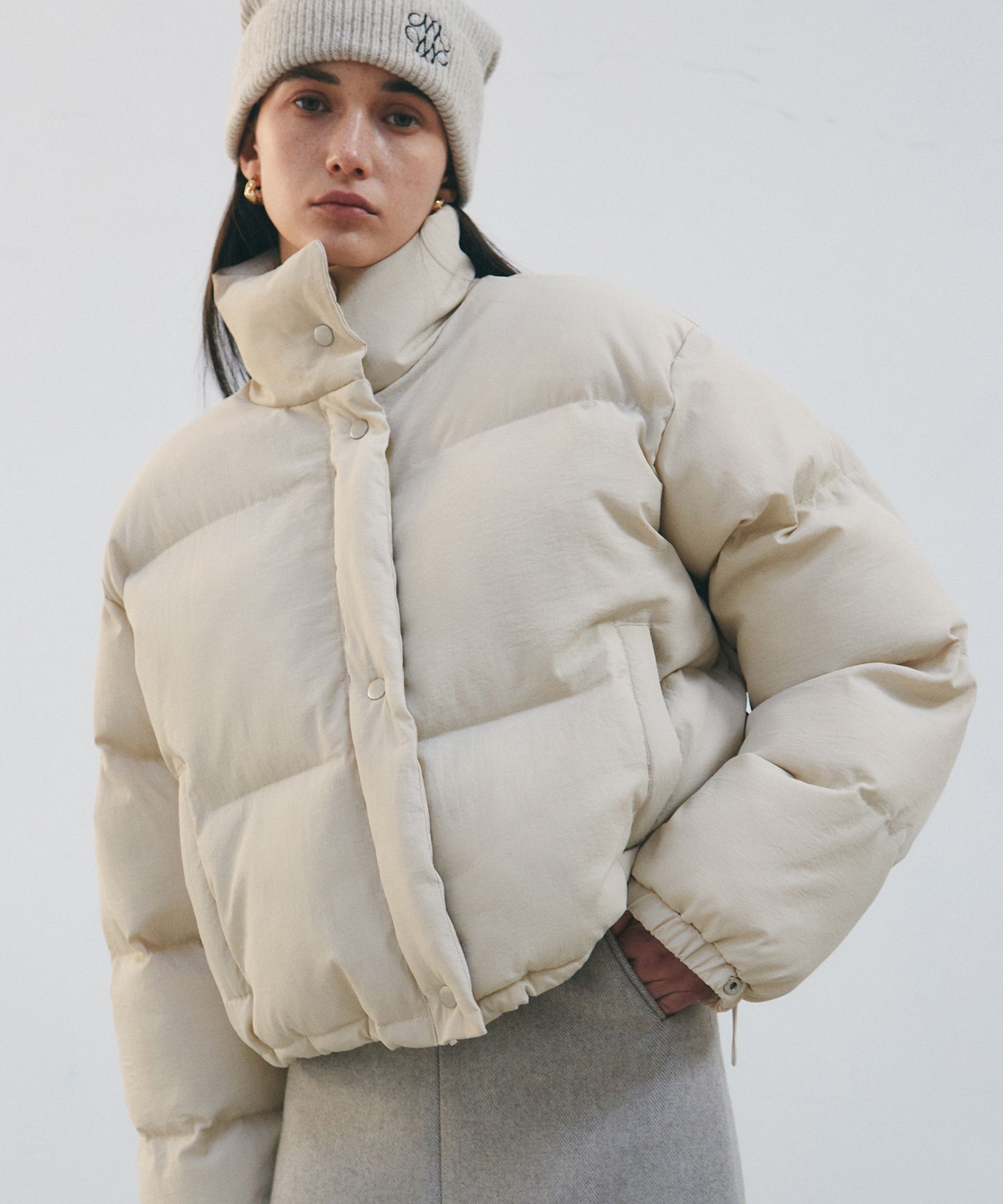 MUSINSA | NICK&NICOLE HIGHNECK SHORT Puffer Jacket_CREAM BEIGE